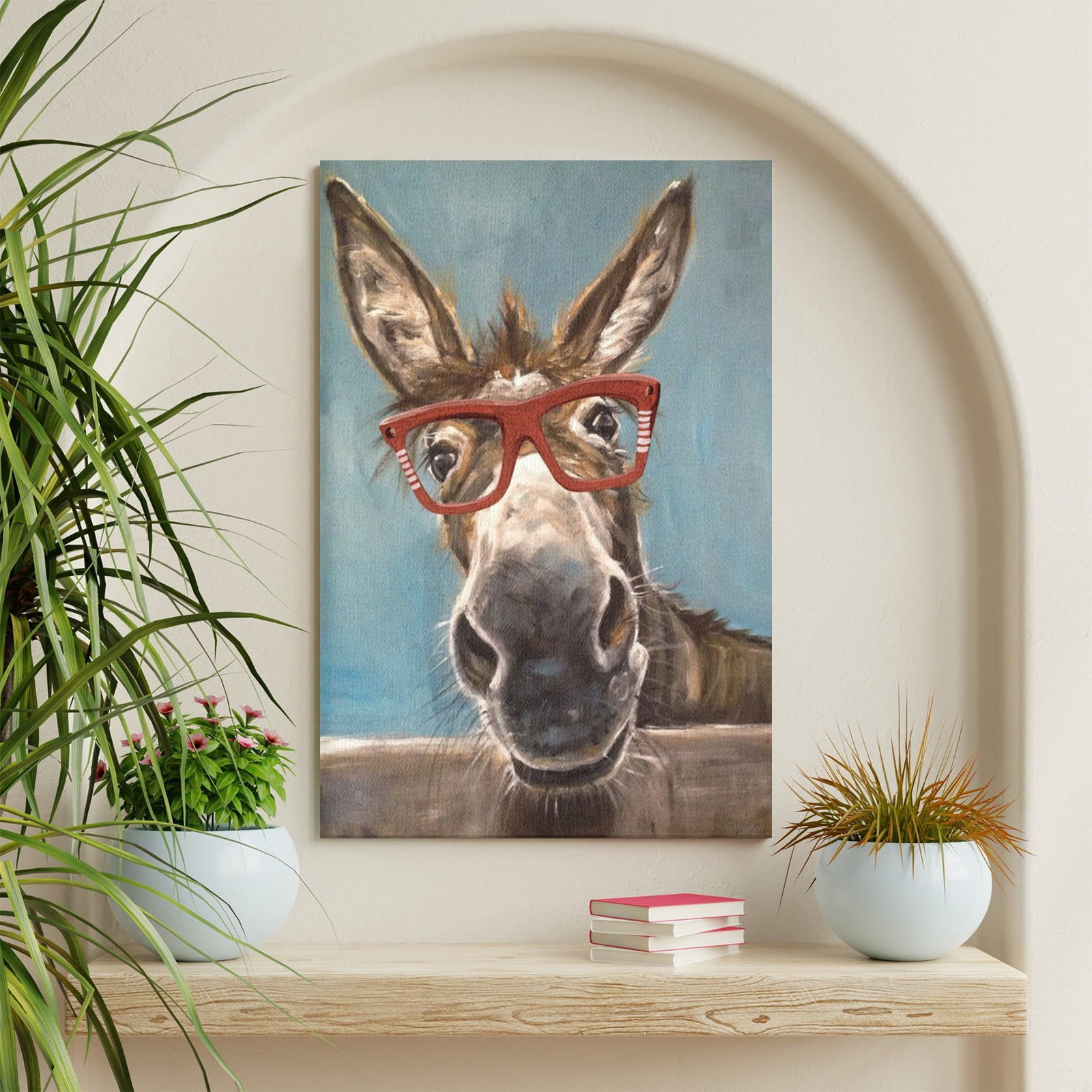 XUFX Farmhouse Animals Canvas Prints Wall Art Funny Donkey with Red ...