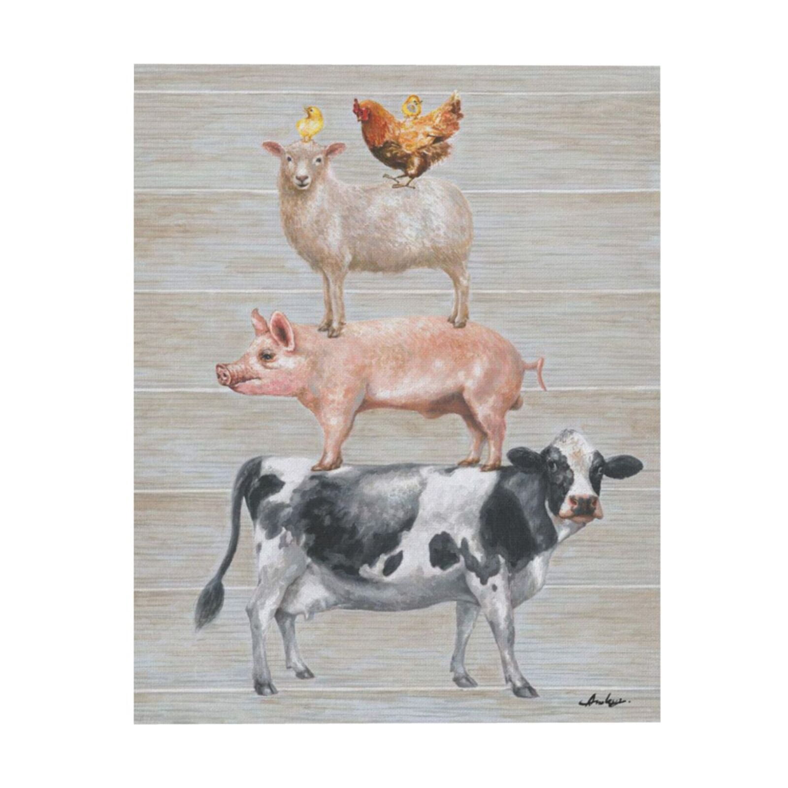 XUFX Farmhouse Wall Decor Canvas Print: Farm Animals Cow Pig Sheep and ...