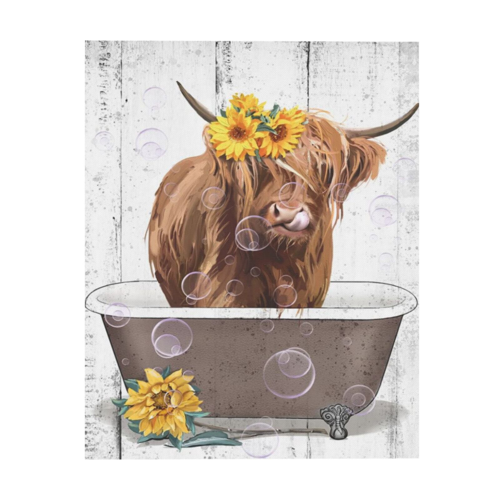 XUFX Highland Cow Bathroom Wall Art: Rustic Farmhouse Cow Pictures Wall ...
