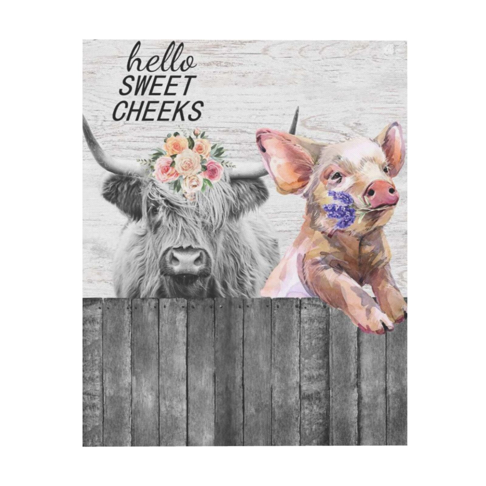 XUFX Highland Cow Head Wearing Flowers and Cute Pig Lavender Bathroom ...