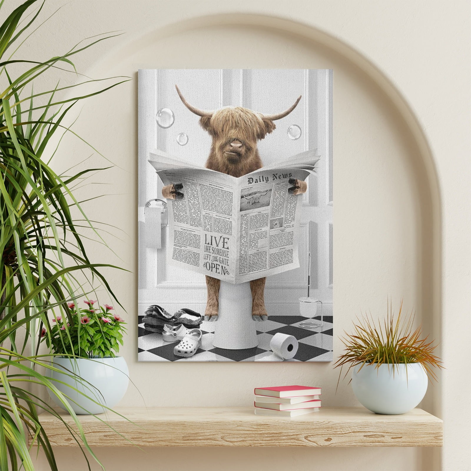 XUFX Highland Cow Sitting in Toilet Wall Art Funny Highland Cow ...