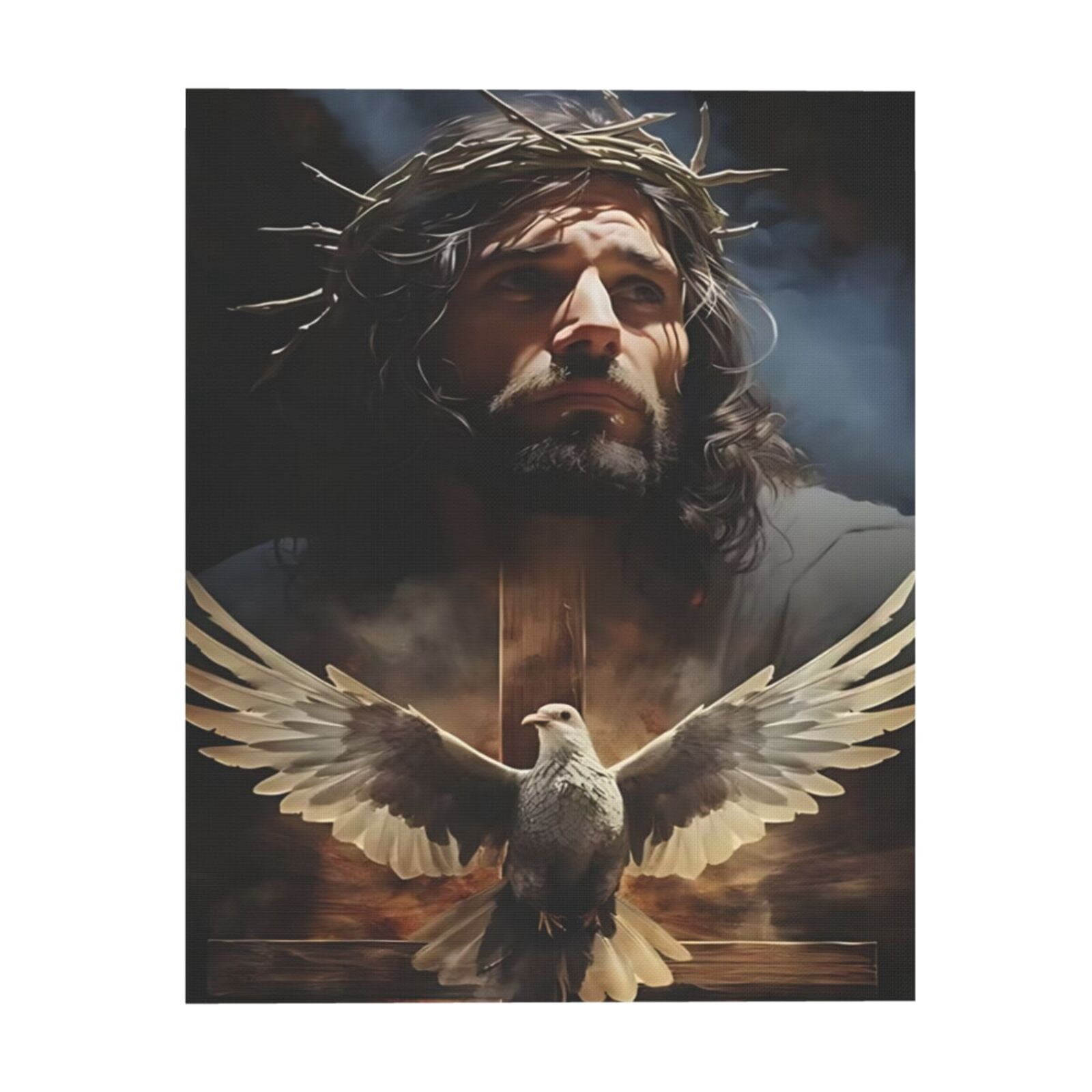 XUFX Jesus and The Cross and The Dove Wall Decor Christian Jesus Canvas ...