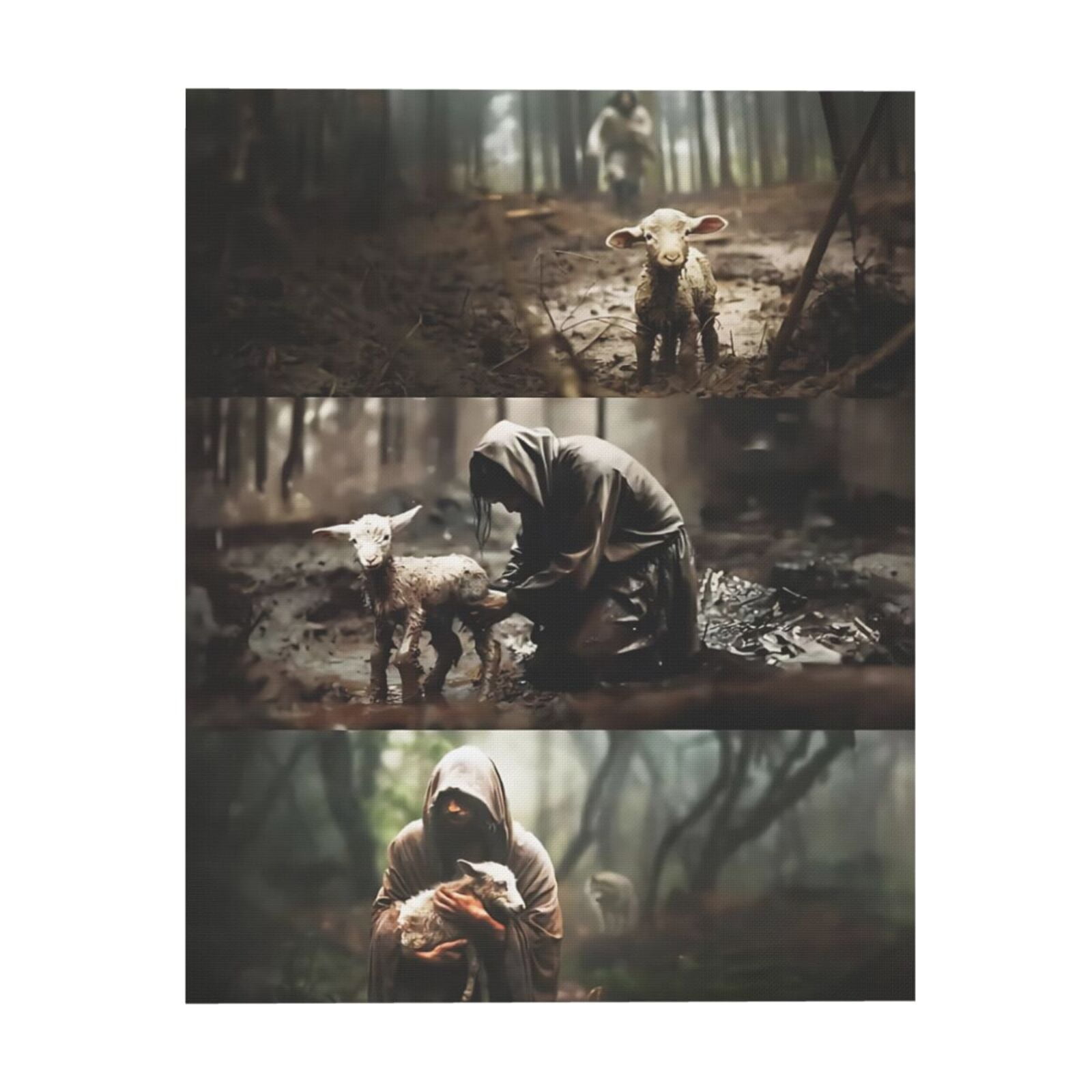 XUFX Jesus Paintings Christian Wall Art The Good Shepherd Satin ...