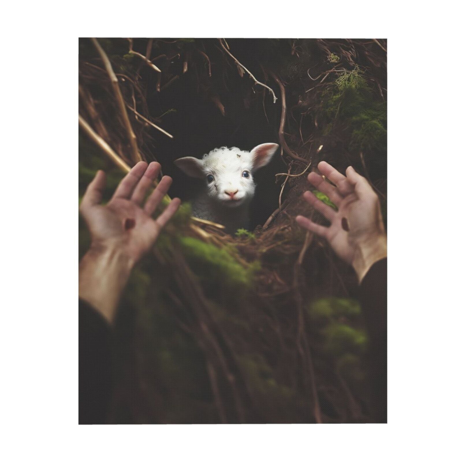 XUFX Jesus and Lamb Canvas Wall Art Jesus Reaches Down to Rescue A Lamb ...