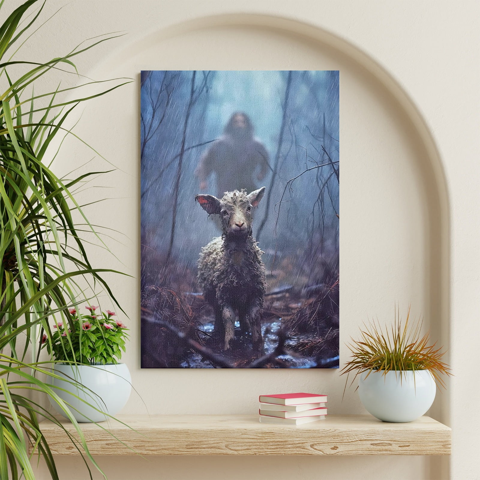 XUFX Jesus and the Lamb Canvas Wall Painting Jesus Chasing the Lamb in ...