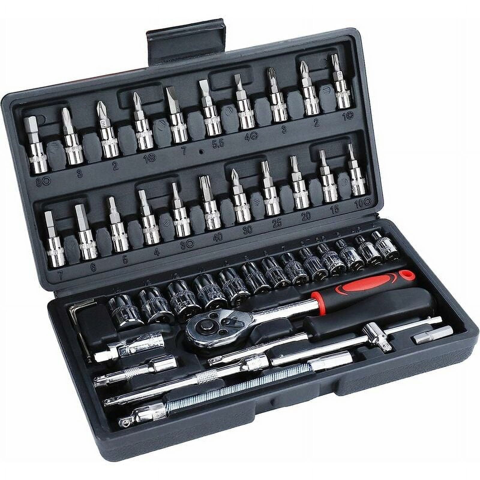 XUHOG 1/4 Socket Set 46 Pieces Torque Wrench Socket Carbon Steel Socket ...