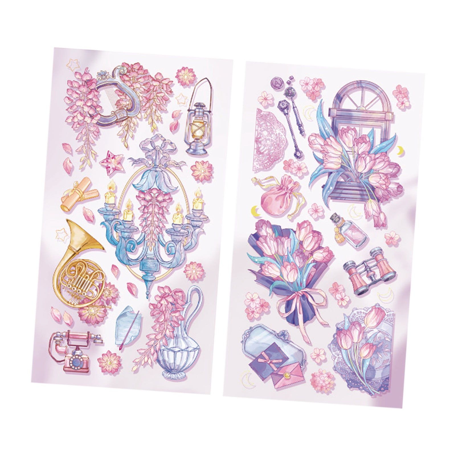 XUHOG 2PCS Vintage Scrapbook Stickers Flowers Gilding Processing Paper ...