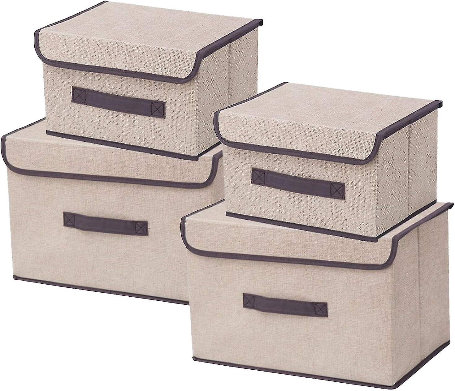 XUHOG Collapsible Fabric Storage Boxes With Lids Set Of 4 Different ...