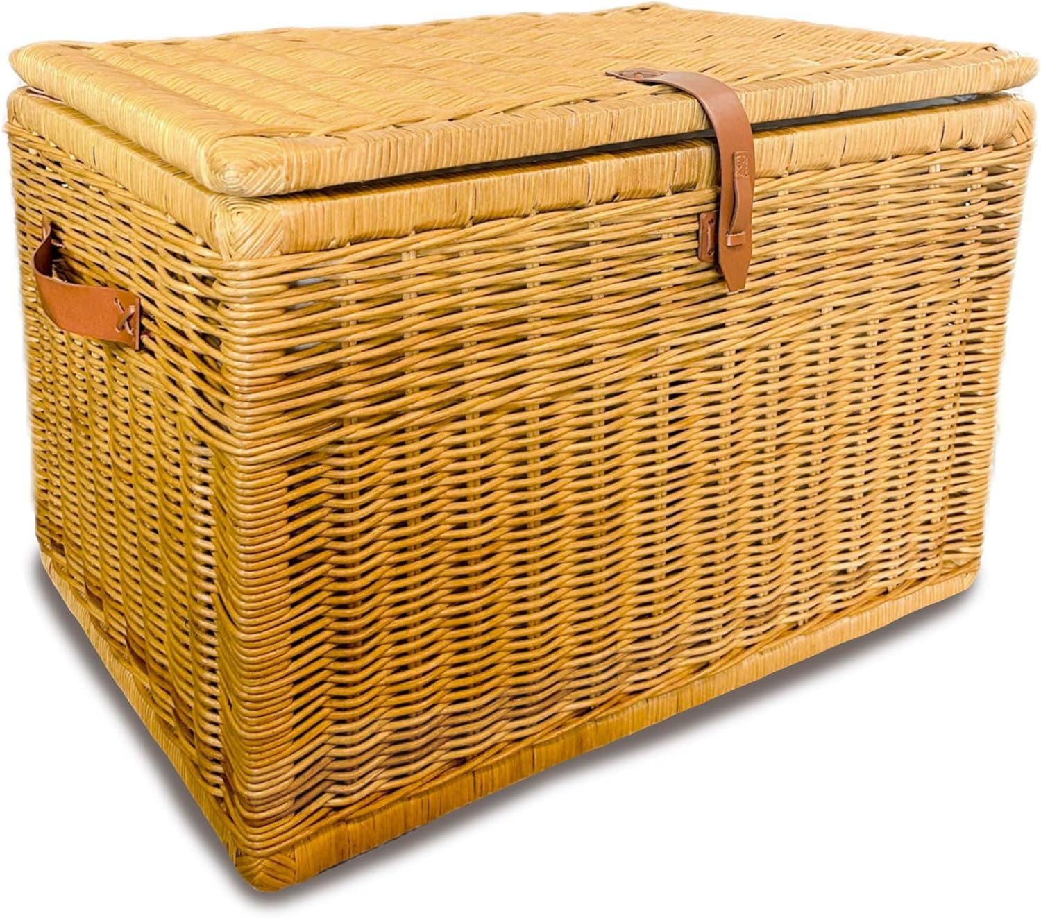 XUHUIQIAO Handwoven Deep Wicker Storage Trunk, Natural Rattan Wicker ...
