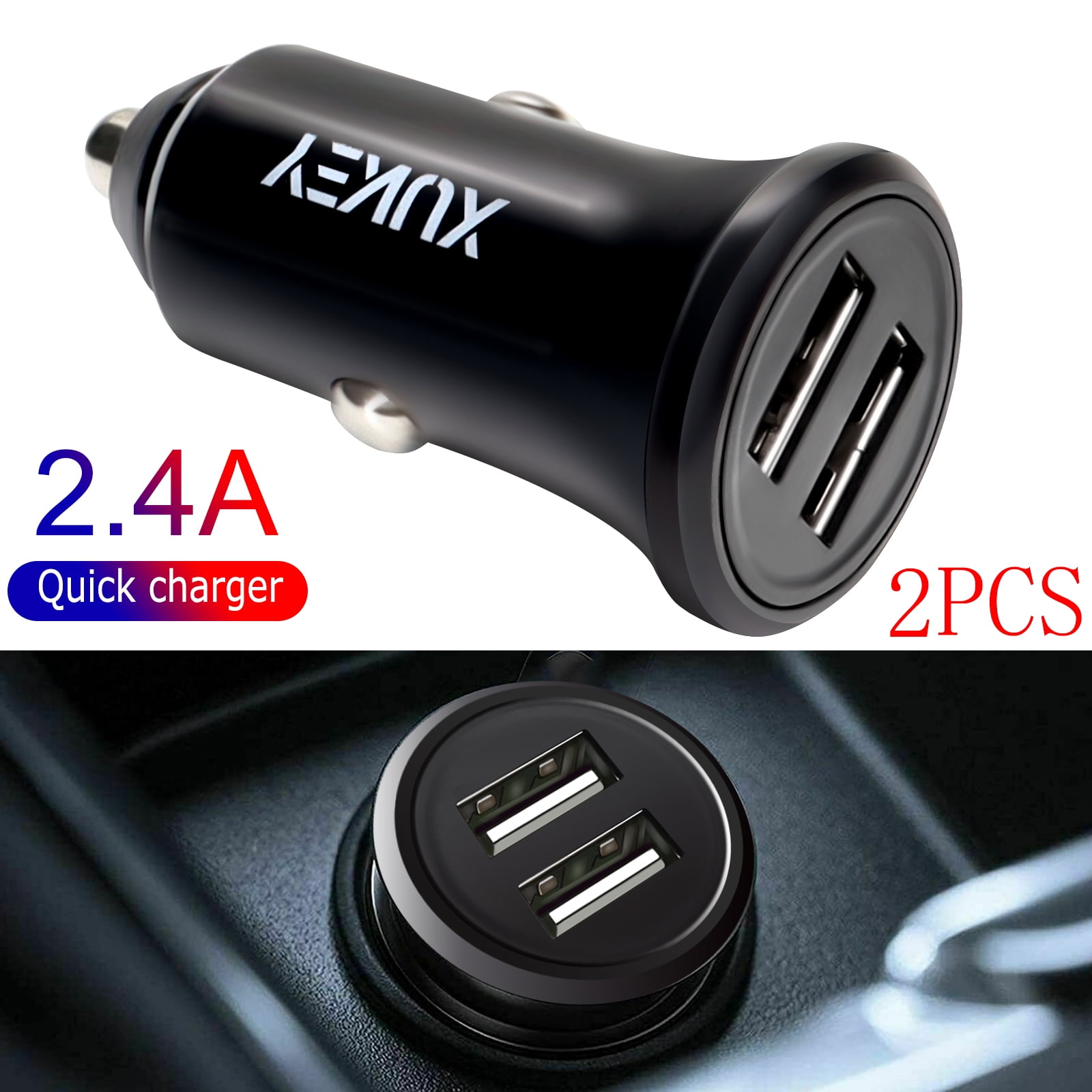XUKEY 2PCS Universal Dual USB Car Charger Adapter 2.4A 12V Car Socket ...