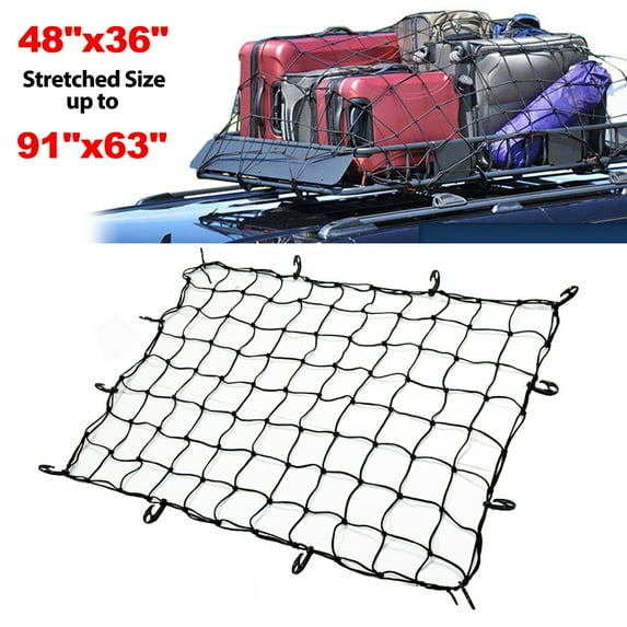 Yi Ya Su Heavy Duty Cargo Net 48x36 inches Latex Mesh with 12 Hooks for ...