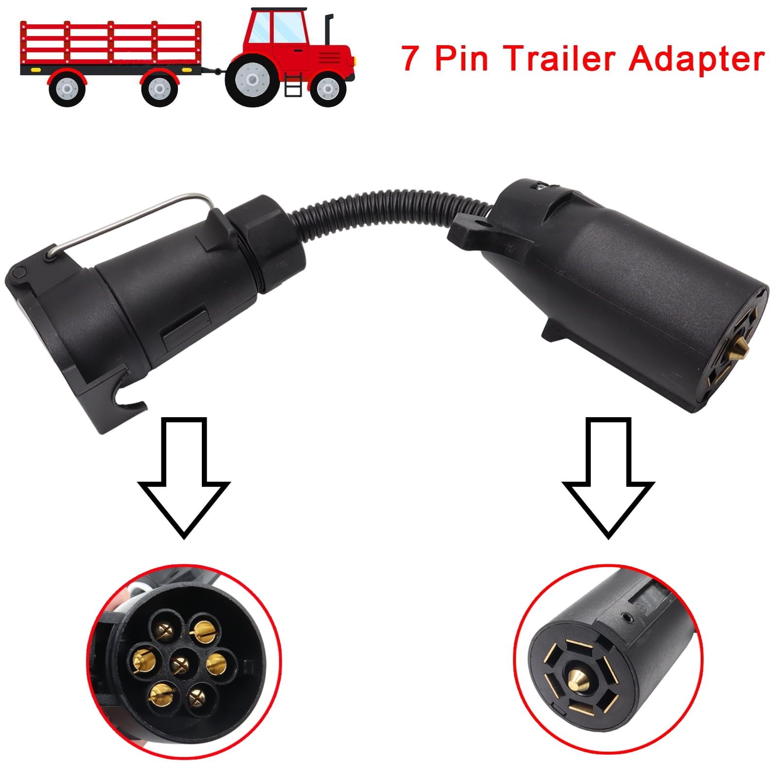 XUKEY 7-Way Round to 7 Pin Round Trailer Adapter US Type Universal ...