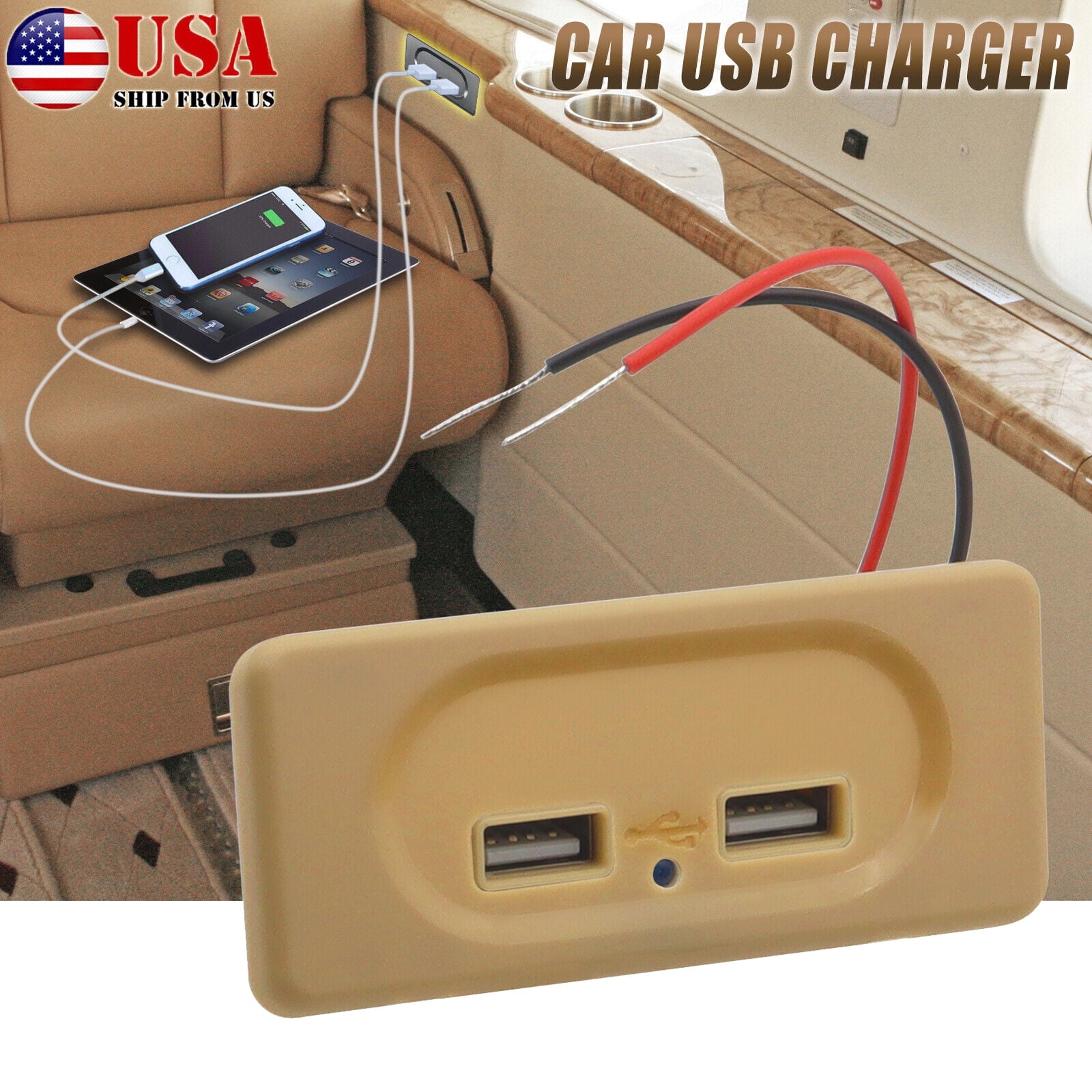 XUKEY Beige 12V 3.1A Dual USB Port Fast Charger Socket Power Outlet ...