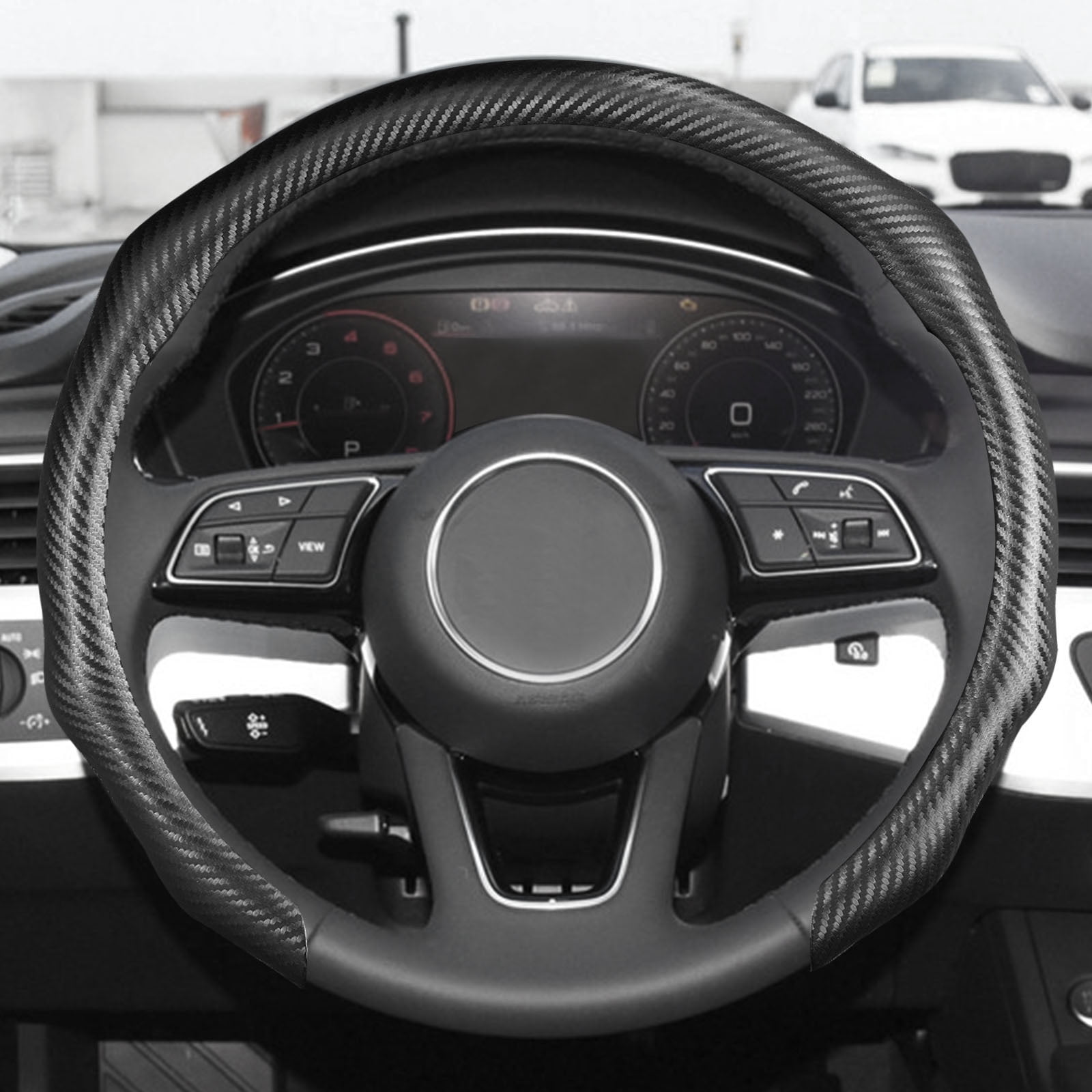 XUKEY Car Steering Wheel Cover Carbon Fiber Non-Slip for 14.5" To 15.5" O/D Type Universal for ...