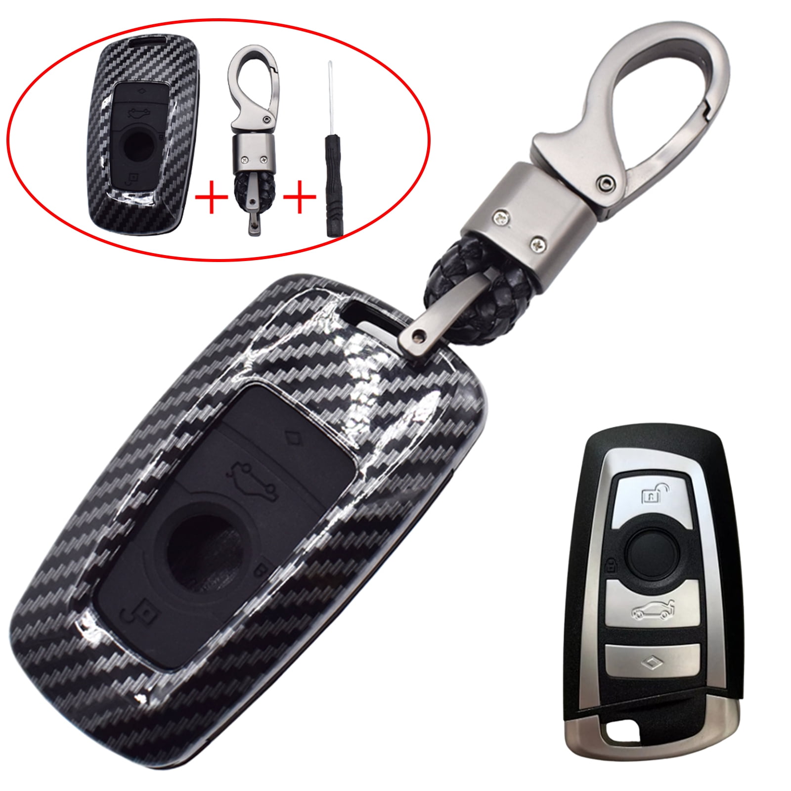 XUKEY Carbon Fiber Car Remote Key Fob Case Cover Holder Keyless for BMW Keychain - Walmart.com