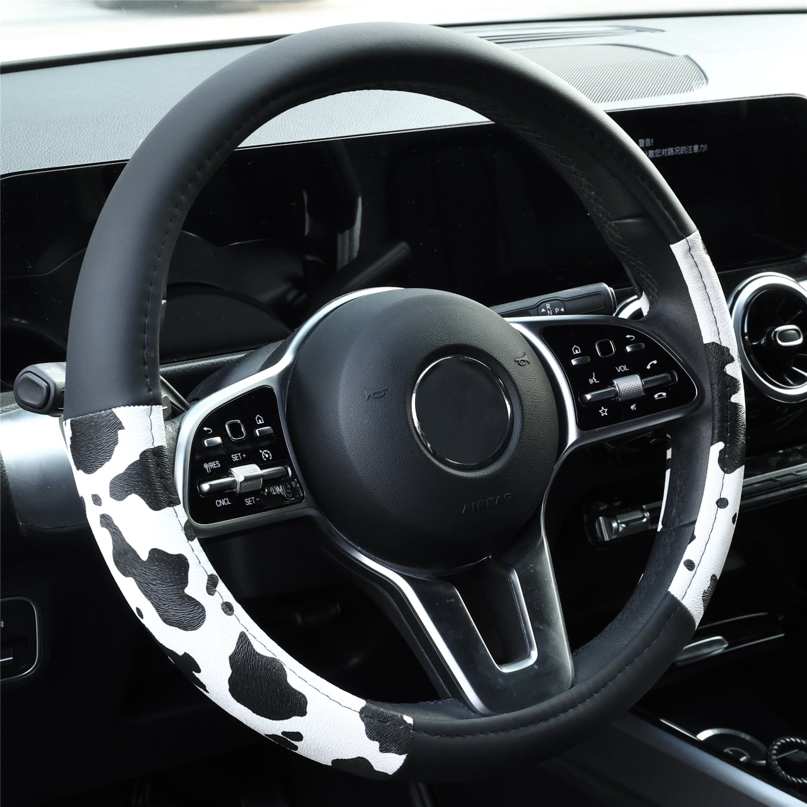 XUKEY Cow Print Car Steering Wheel Cover Anti-slip Leather 14.5"-15 ...