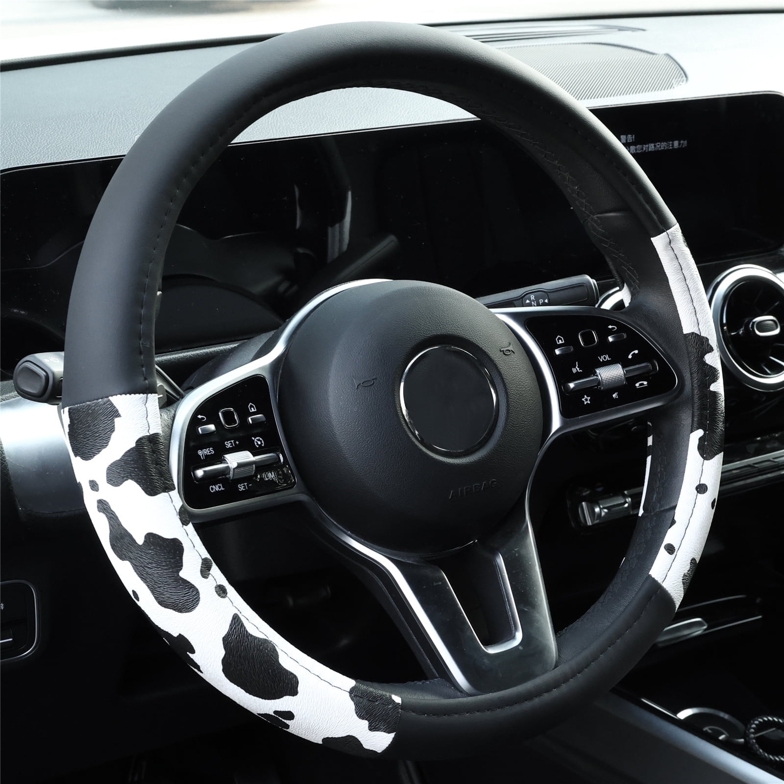 XUKEY Cow Print Car Steering Wheel Cover Anti-slip Leather 14.5"-15 ...