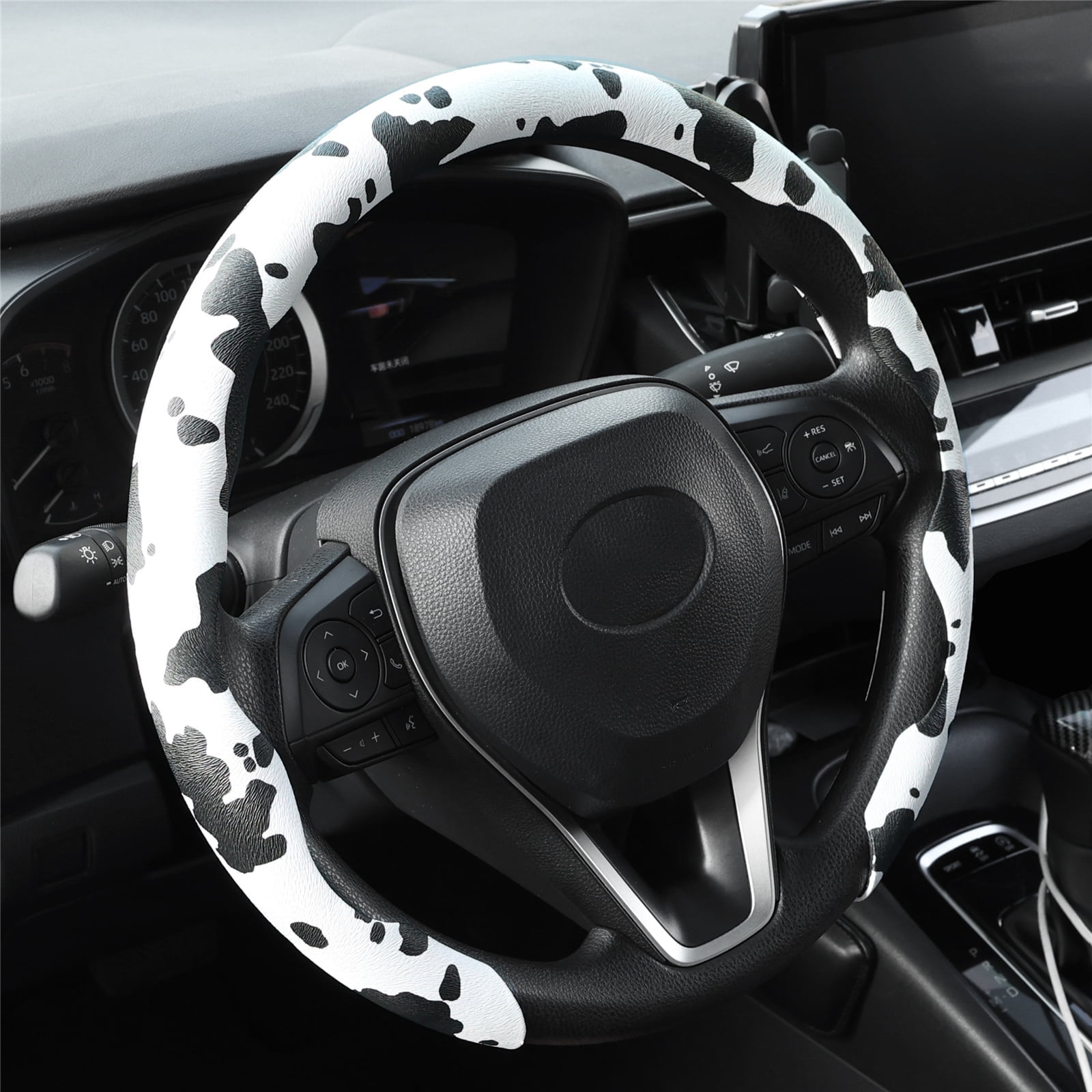 XUKEY Cow Print Car Steering Wheel Cover Breathable Non-slip Ultra-Thin ...