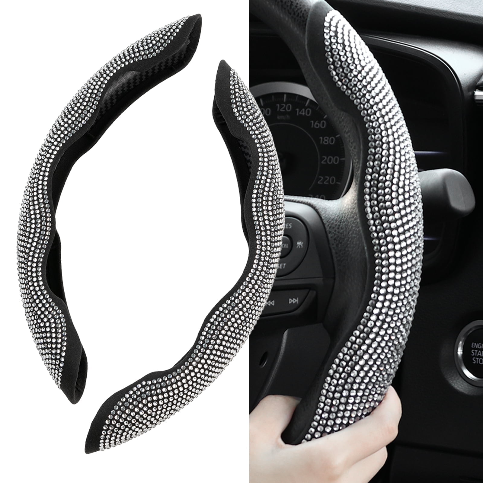 XUKEY Pair Car Bling Steering Wheel Cover Silver Sparkling Anti-slip 14" to 16"Universal for ...
