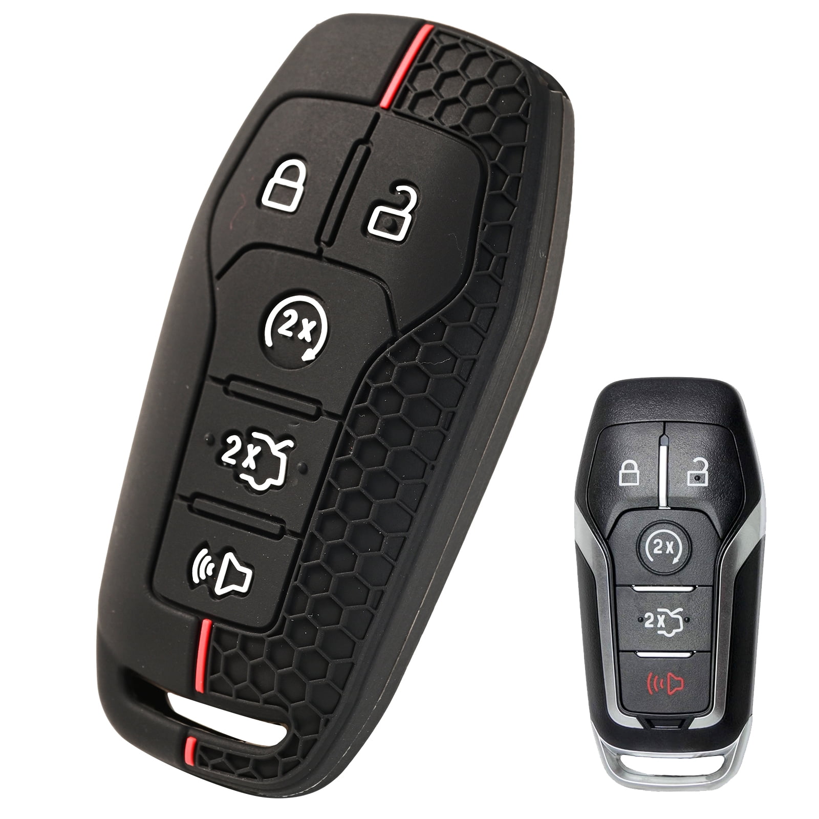 XUKEY Silicone 5 Button Car Key Cover Case Holder for Ford Mustang F150 ...