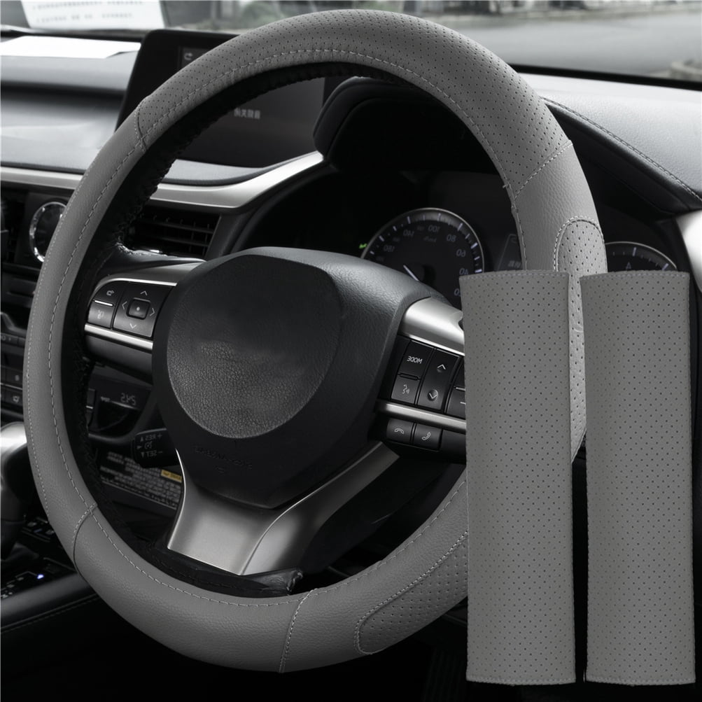 XUKEY Universal Gray Car Steering Wheel Cover 15Inch 2 Pack Seat Belt ...