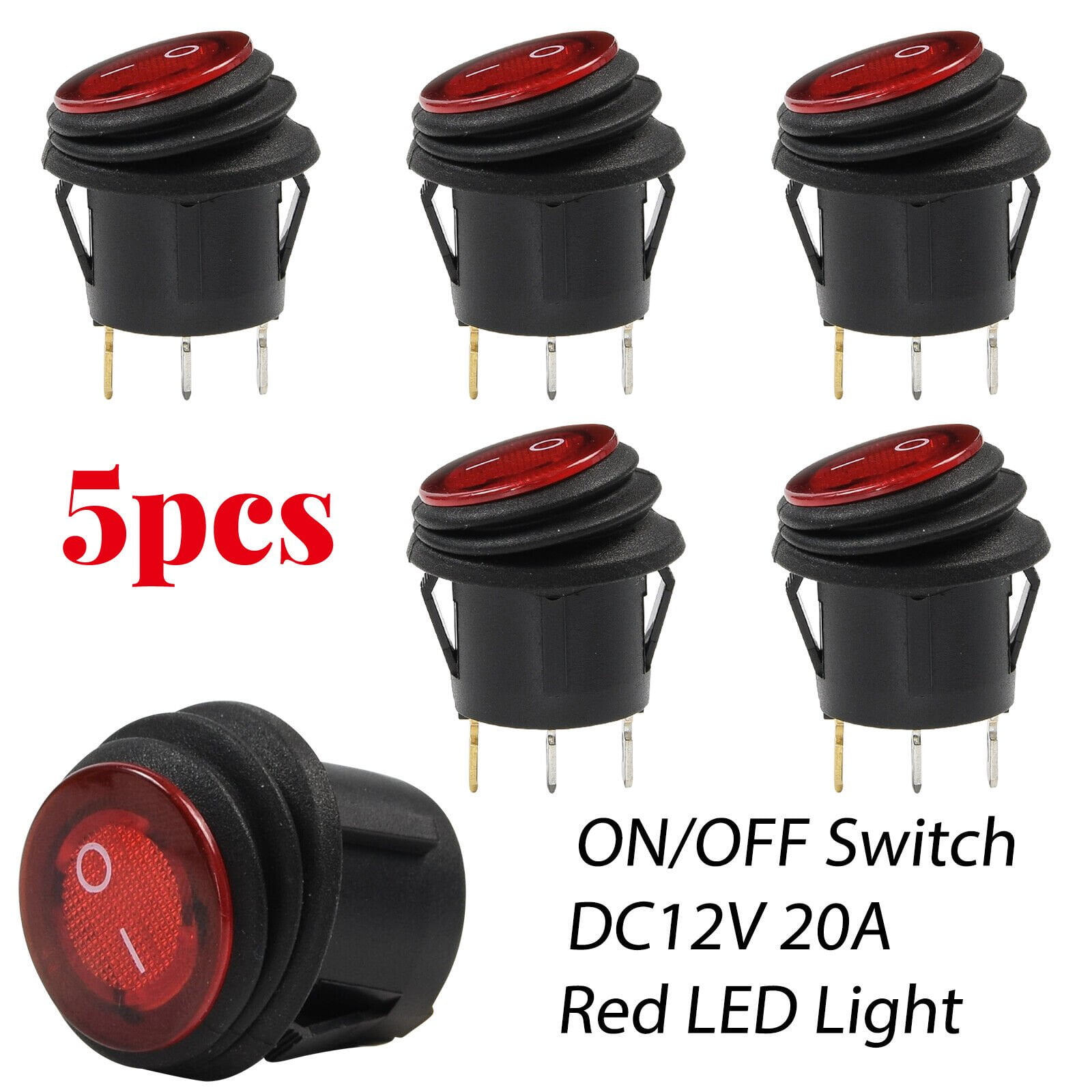 XUKEY X5 Waterproof Round Rocker Toggle Switch DC Red LED Light Car ...