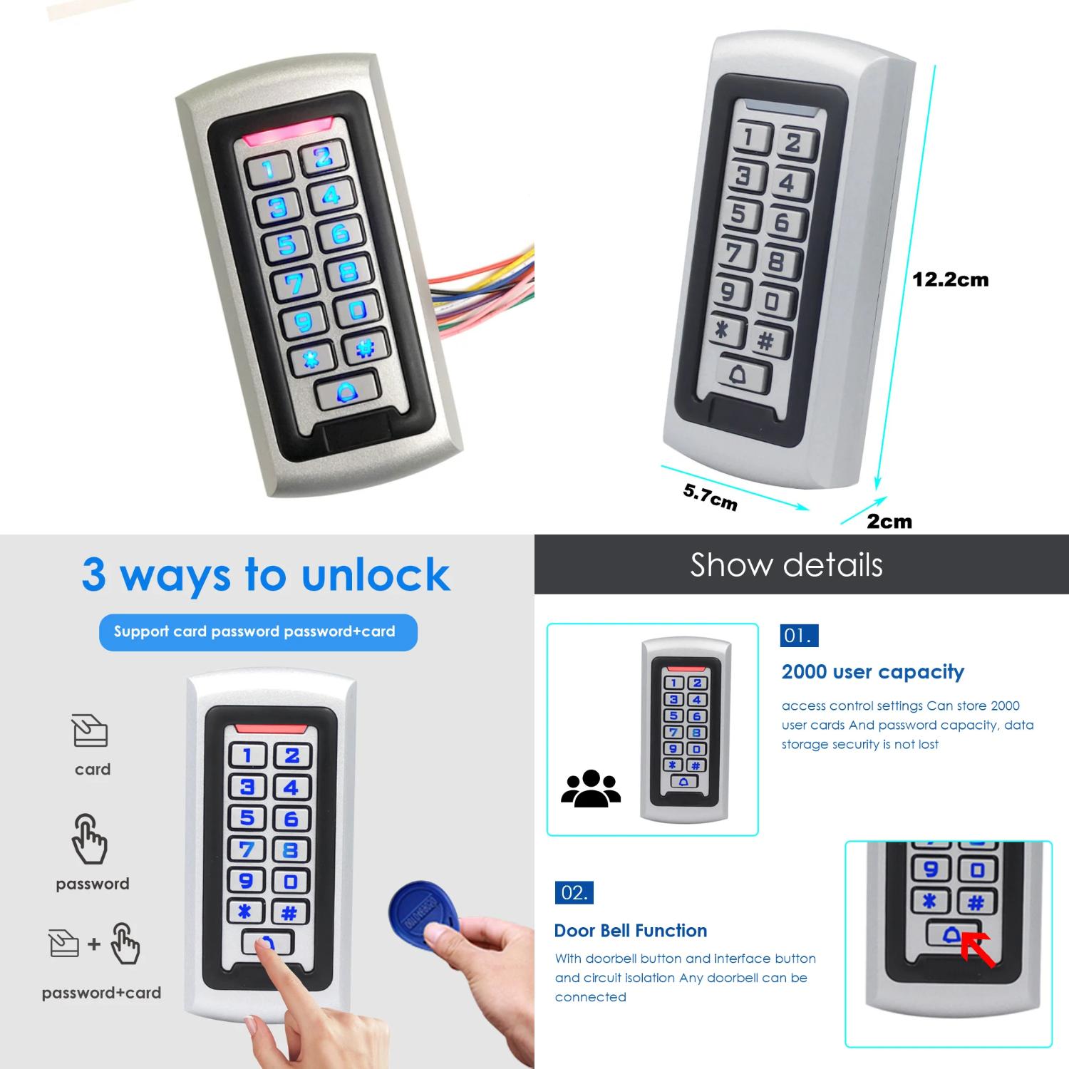 XULHAN Advanced Metal Standalone Proximity Card Reader with Password ...