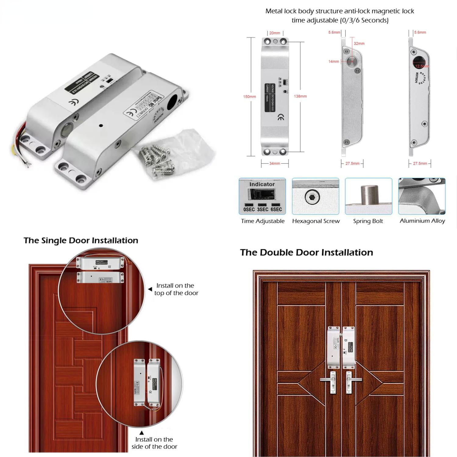 XULHAN Electronic Mortise Locks with Adjustable Fail-Safe and Fail ...