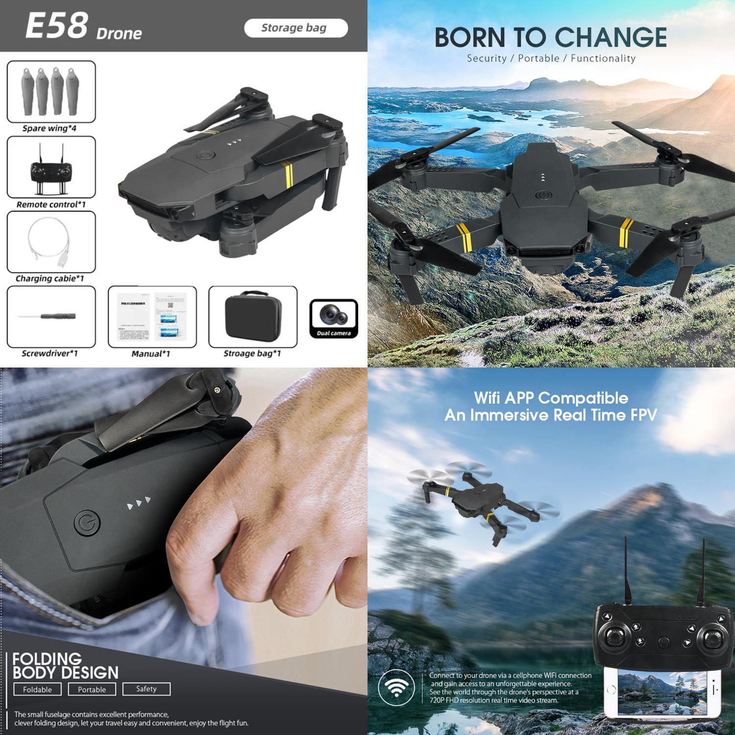 XULHAN Premium Foldable E58 Mini Drone with Powerful WiFi FPV Stunning ...