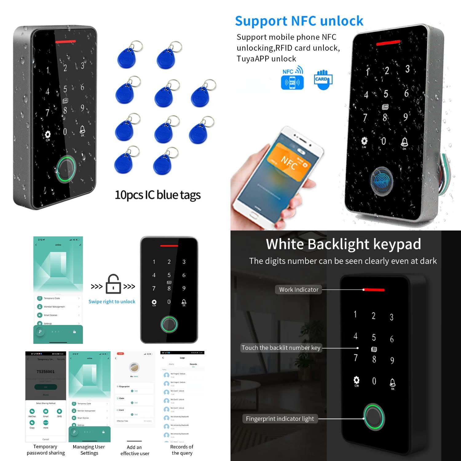 XULHAN Waterproof Touch-Controlled and NFC-Enabled Bluetooth Door Lock ...