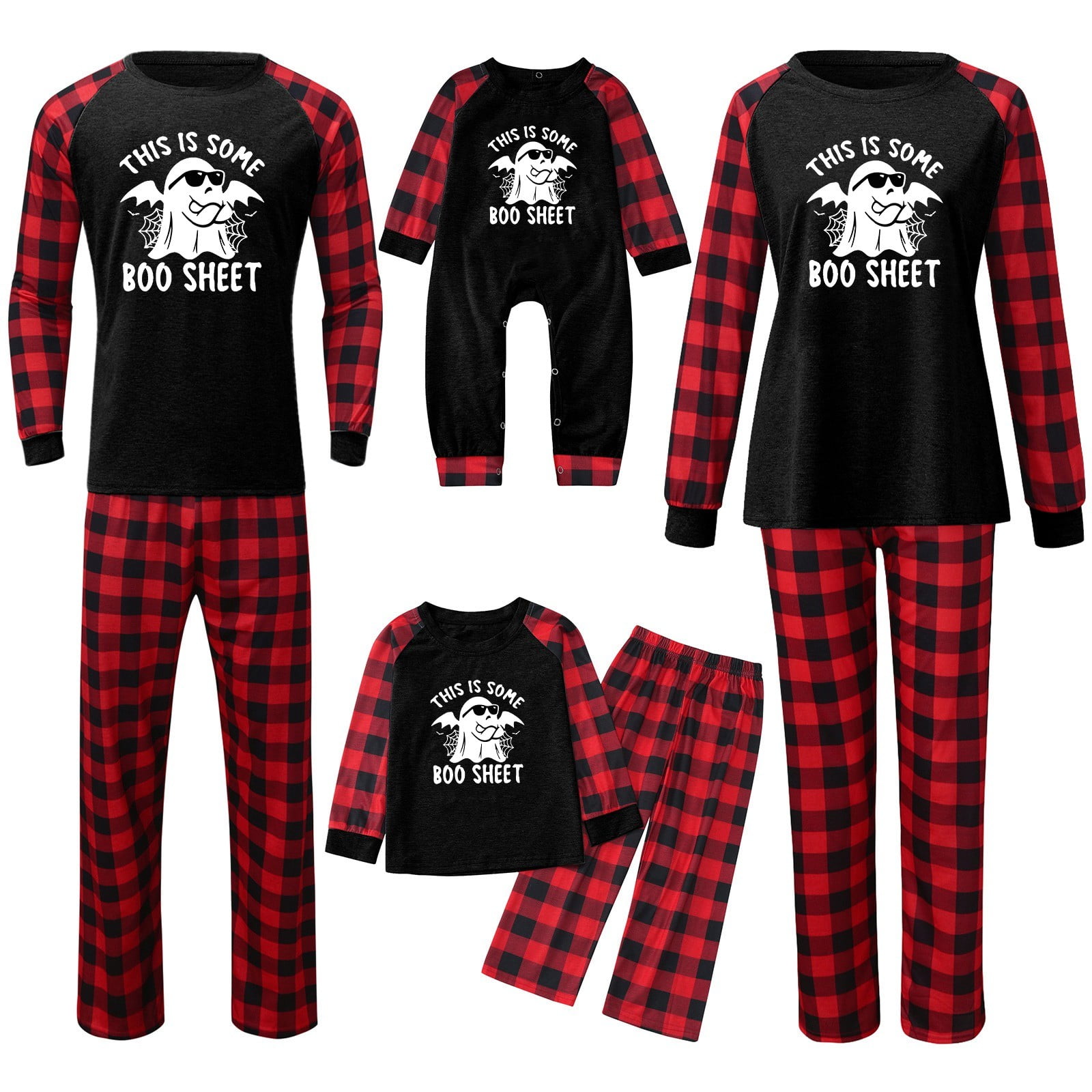XUNHAO Matching Family Outfit Home Suit Set Plaid Patchwork Printed ...