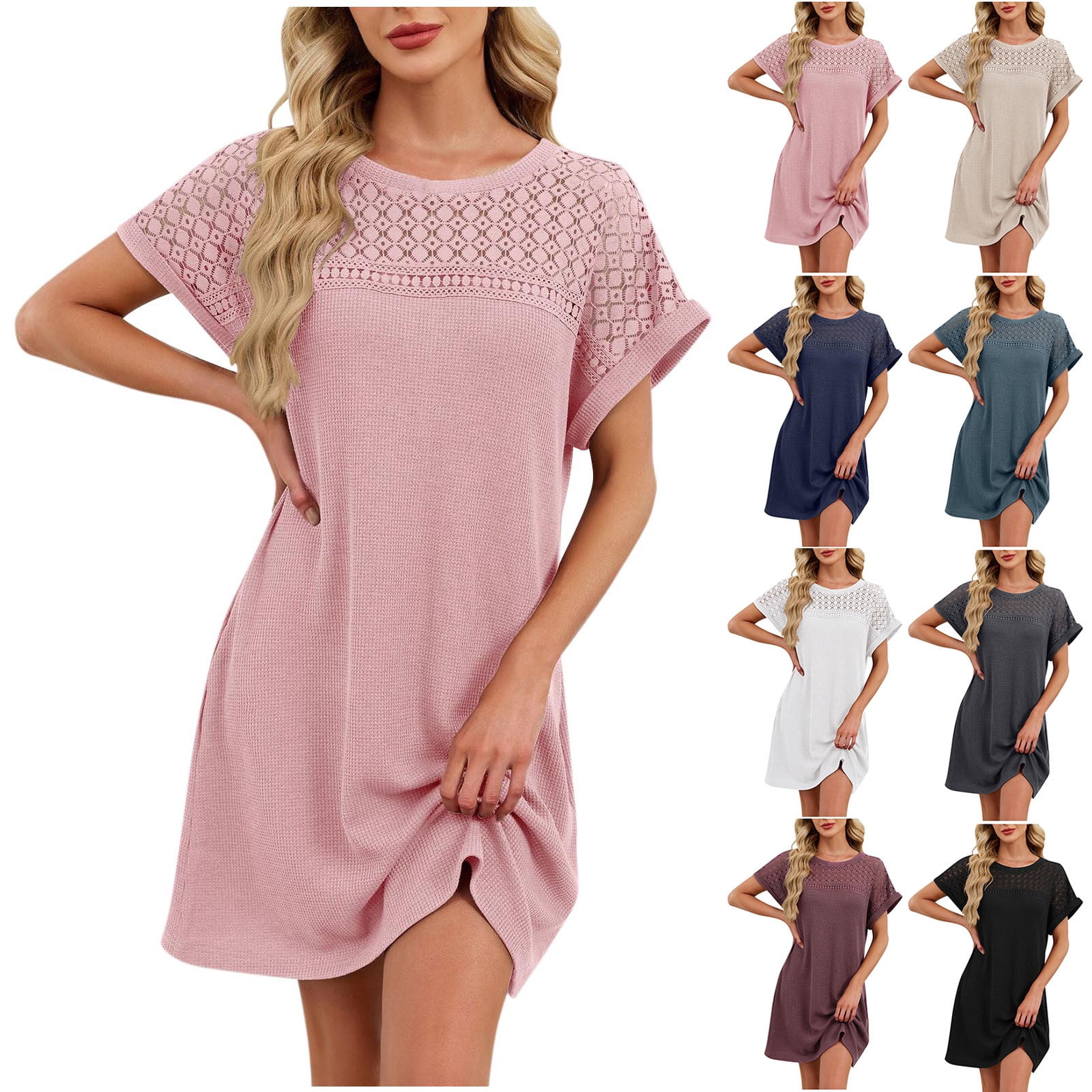 XUNKUSGA Dresses for Women Casual Solid Color A Line Dress Classic ...
