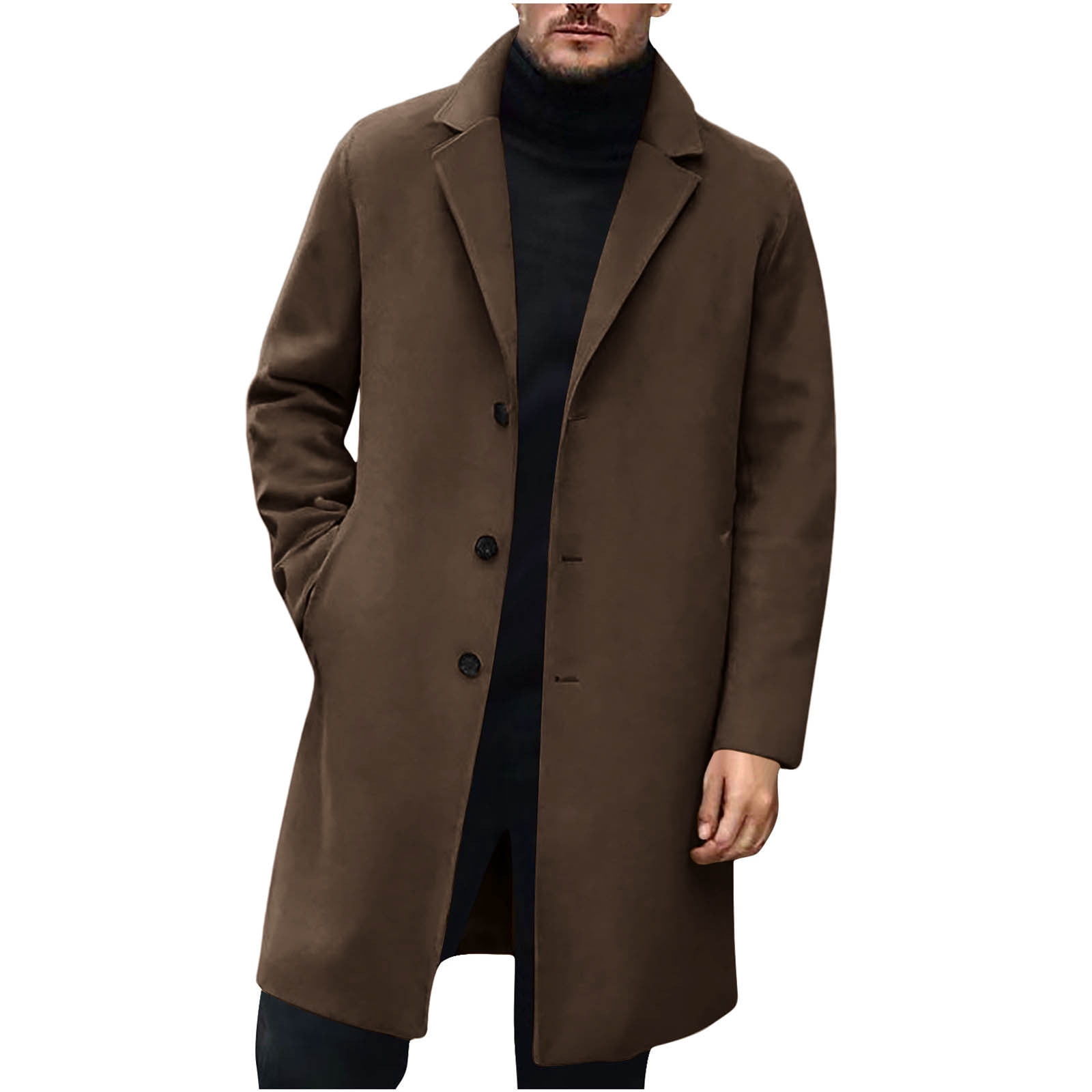 XUNKUSGA Fall Coats Single Breasted Mid Long Trench Coat Solid Color ...