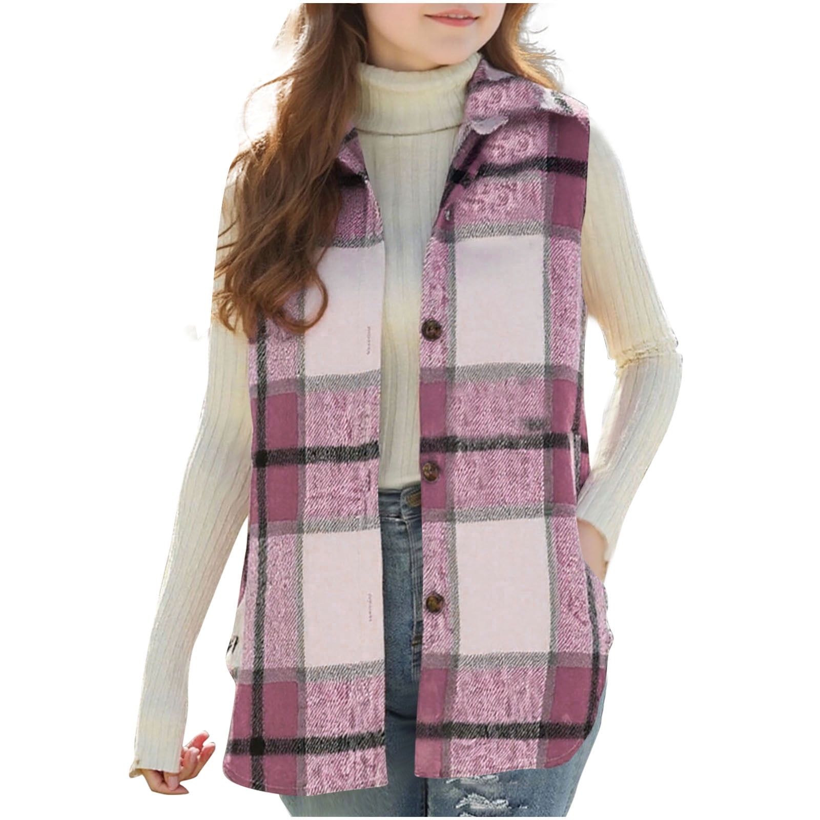 XUNKUSGA Girls Fall Jacket 5-15 Years Fashion Plaid Long Vest Jacket ...