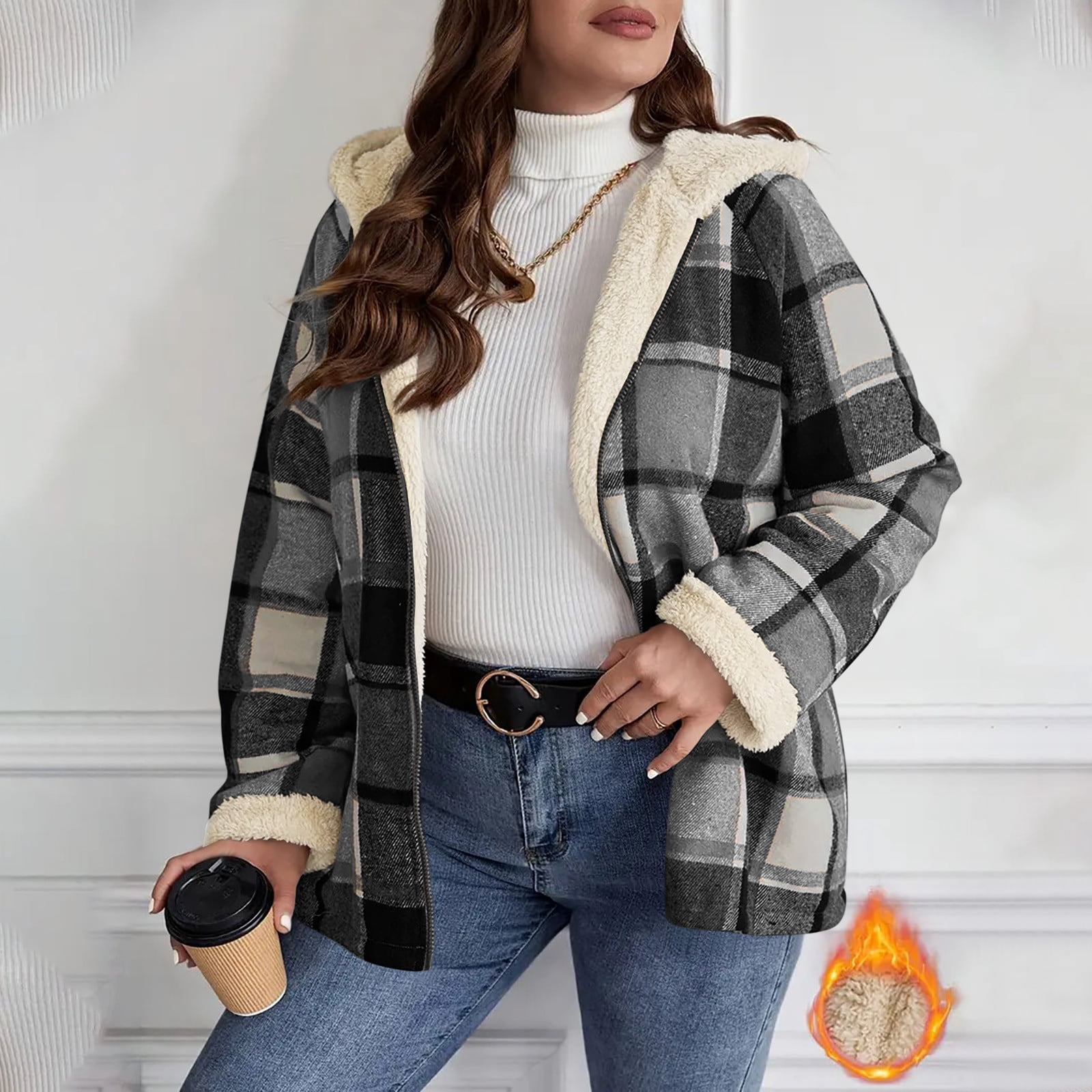 XUNKUSGA Jackets for Women Casual Plaid Flannel Women's Clothing Full ...