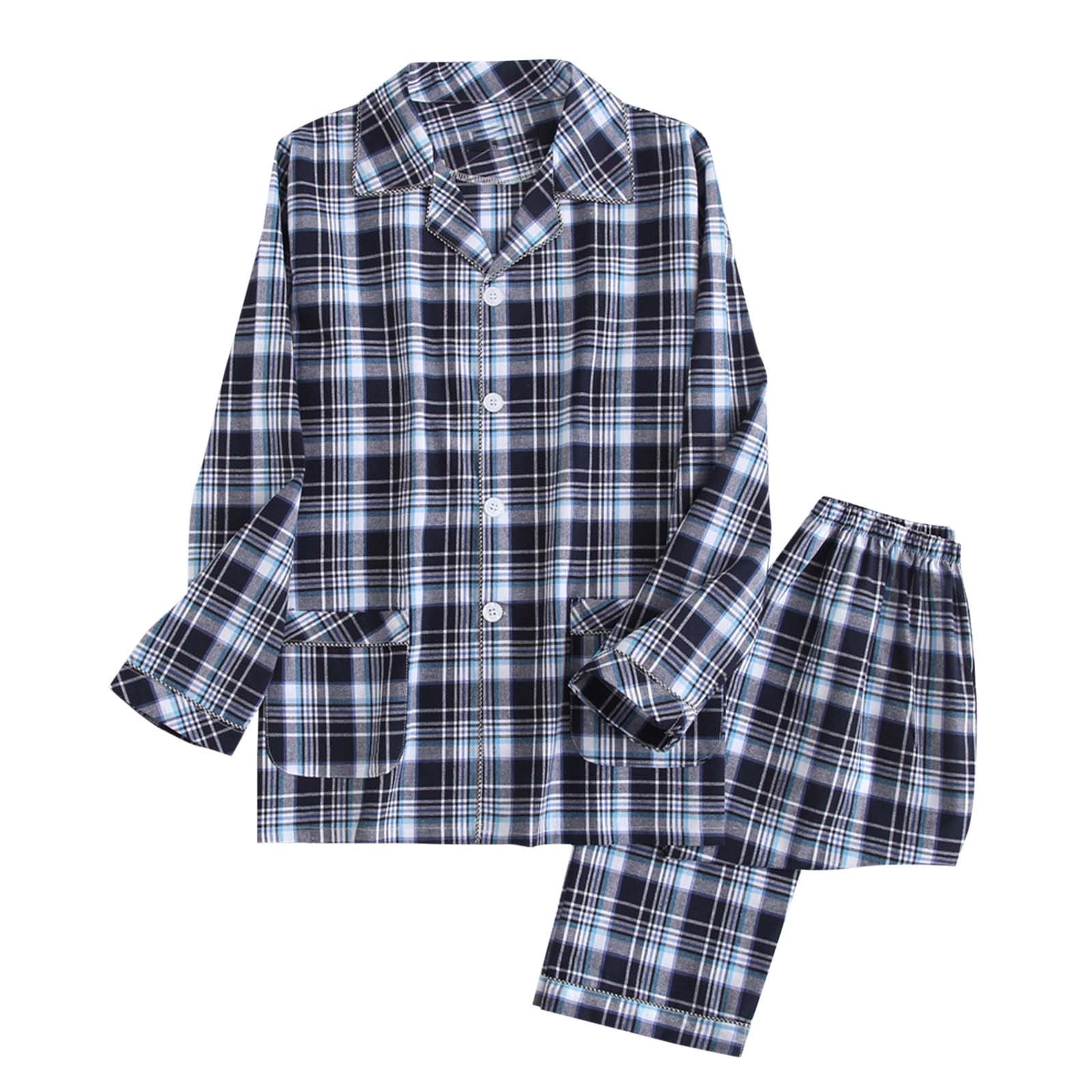 XUNKUSGA Mens Pajamas Sets 2 Pack Set Cotton Plaid Fall Pjs Long Sleeve ...