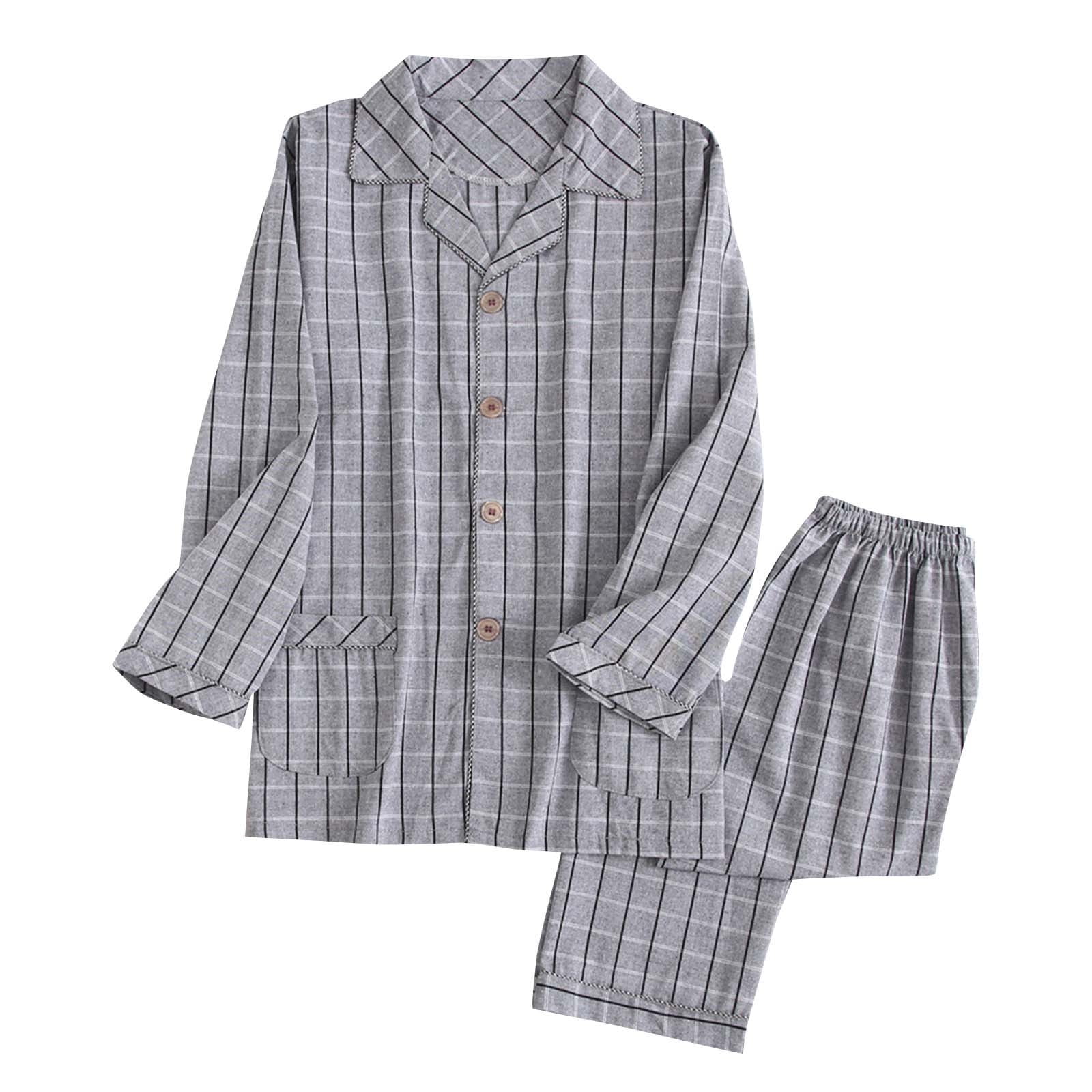 XUNKUSGA Mens Pajamas Sets 2 Pack Set Cotton Plaid Fall Pjs Long Sleeve ...