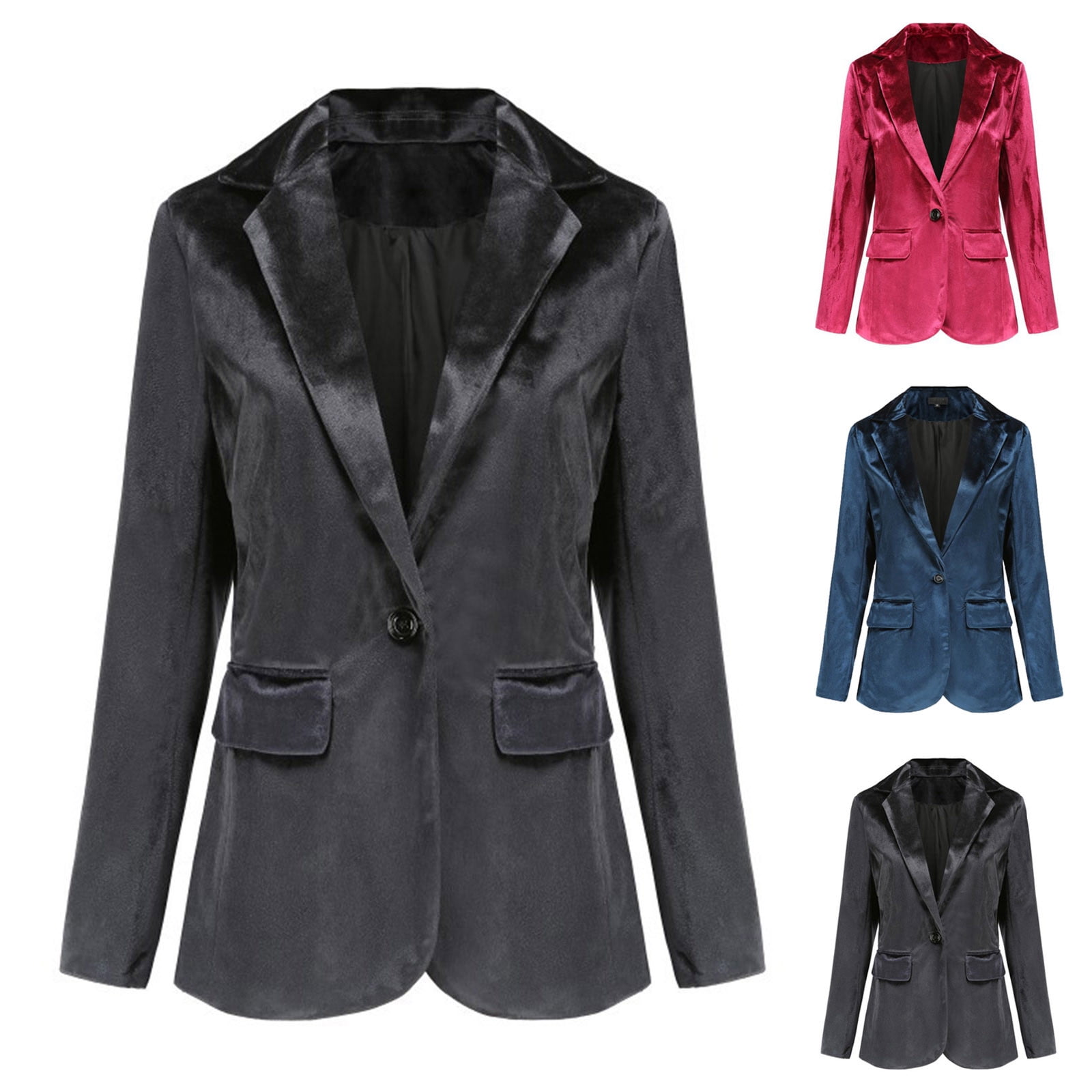 XUNKUSGA Suit Jackets for Women Slim Fit Fashion 1 Button Velvet Blazer ...