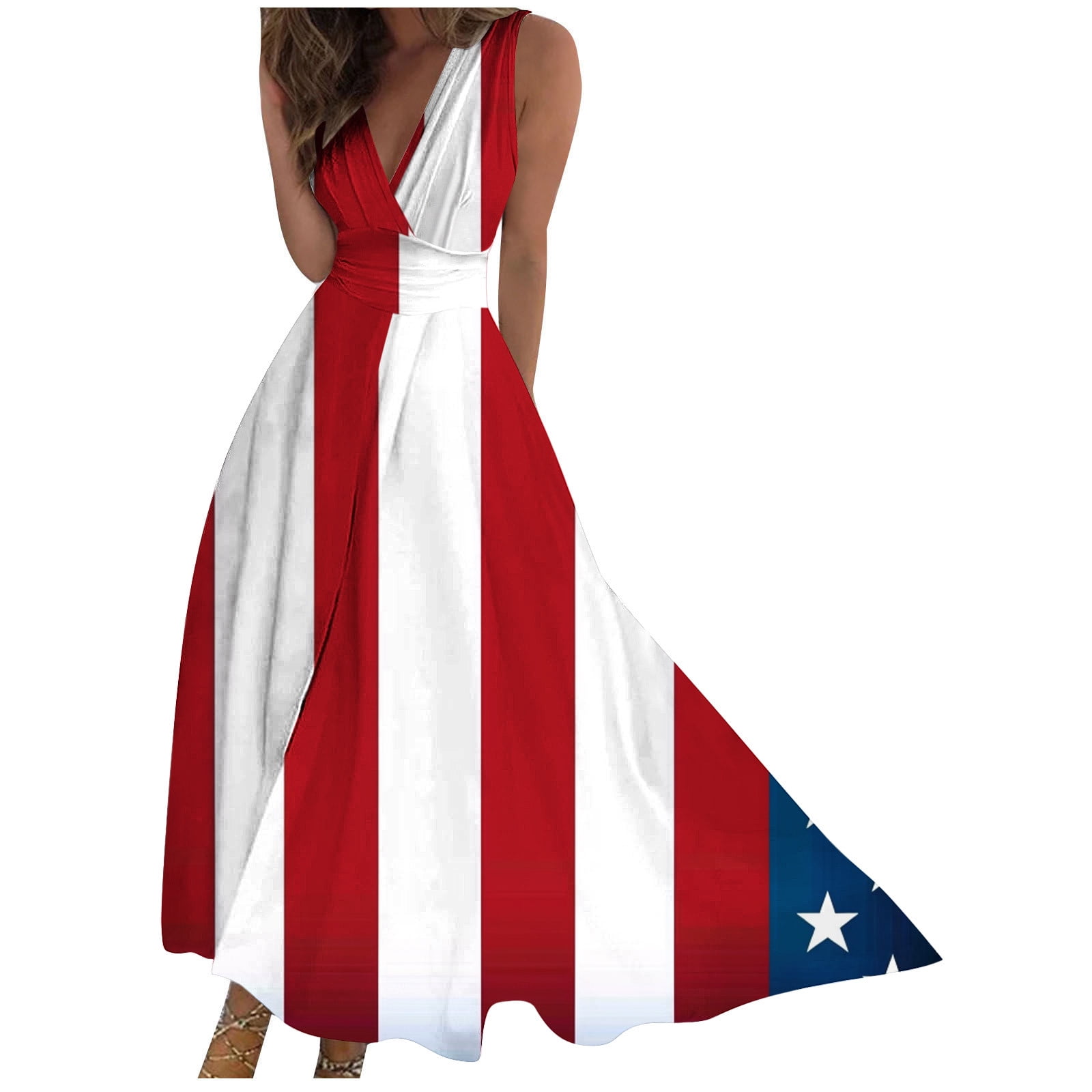 XUNKUSGA Summer Dresses for Women 2025 4th of July Dresses Deep V Neck ...