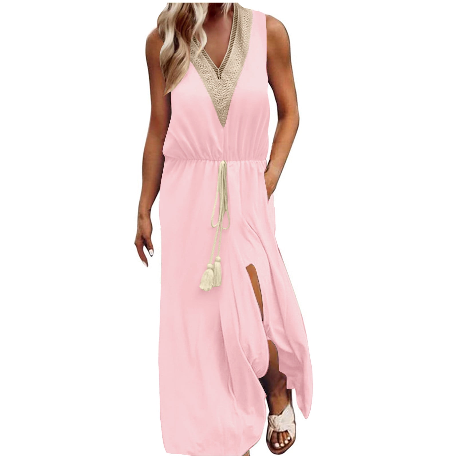 XUNKUSGA Summer Dresses for Women 2025 Beach Sundresses Sleeveless V ...