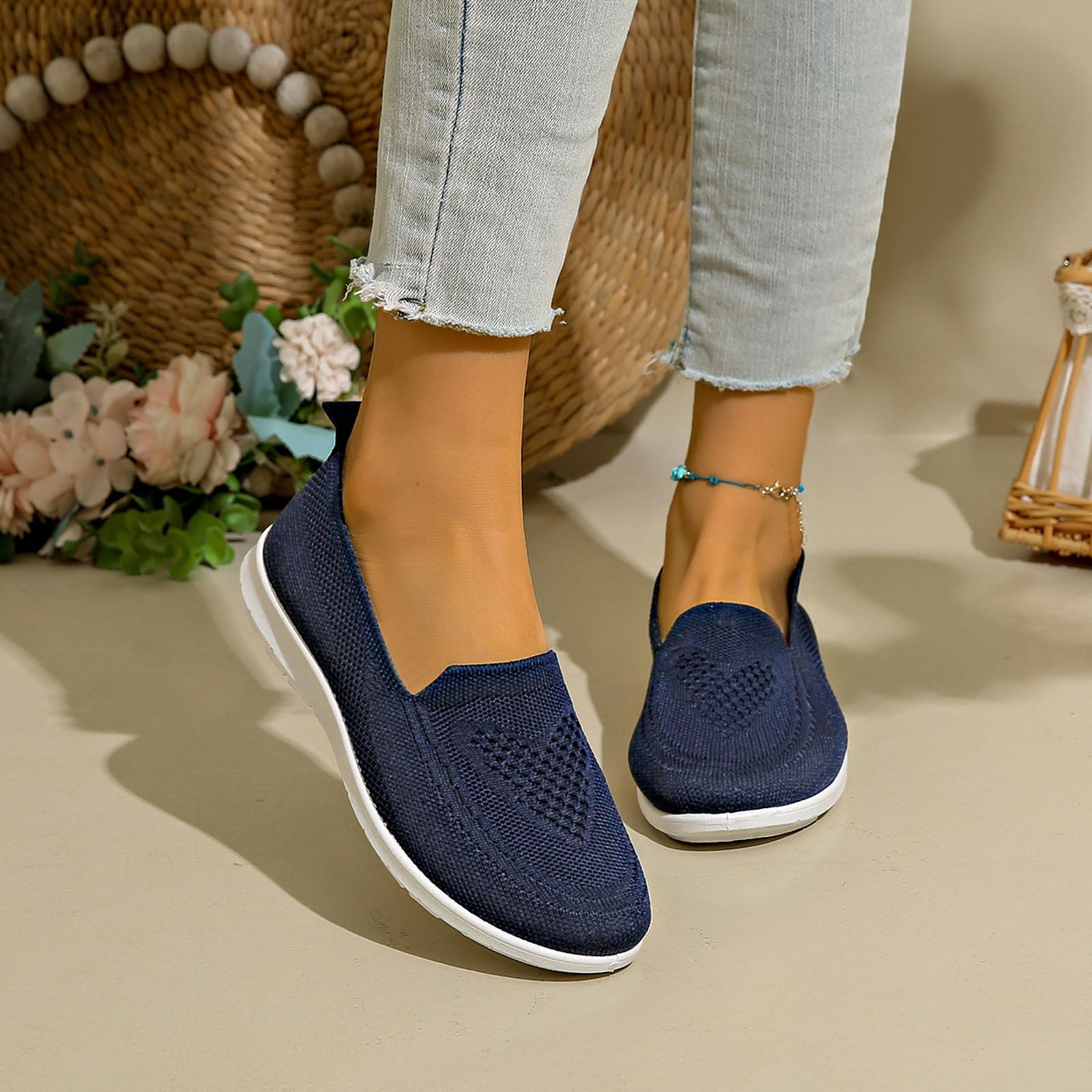XUNKUSGA Walking Shoes Women Knitted Mesh Lightweight Breathable Anti ...