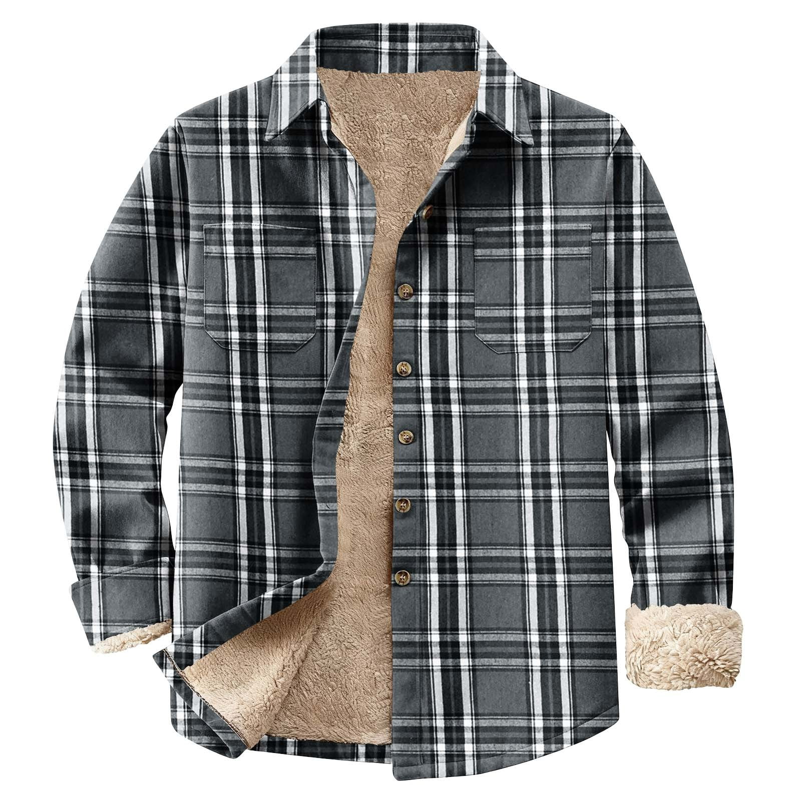 XUNKUSGA Women Jackets Fashion Plaid Shirt Jacket Warm Sherpa-Lined ...