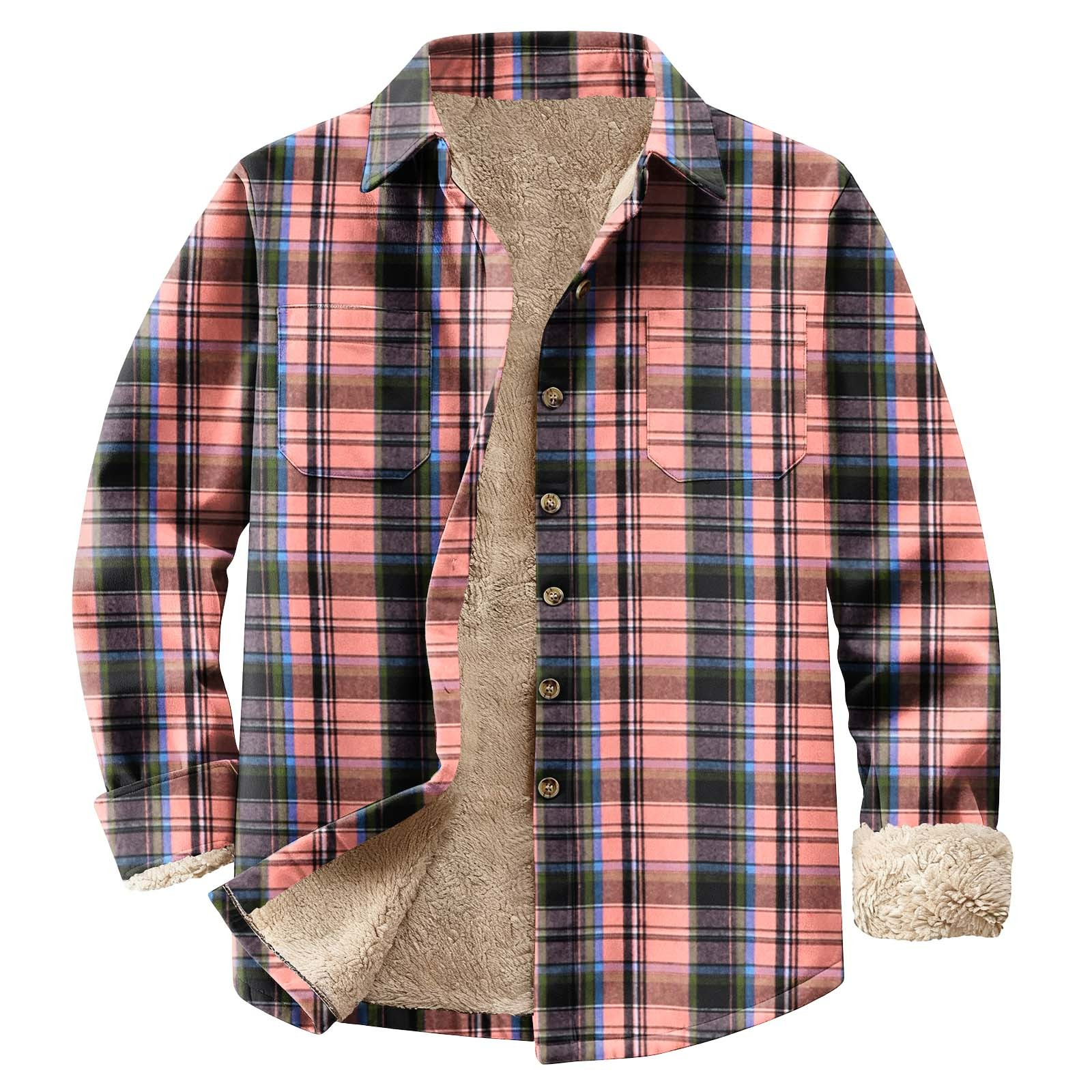 XUNKUSGA Women Jackets Fashion Plaid Shirt Jacket Warm Sherpa-Lined ...