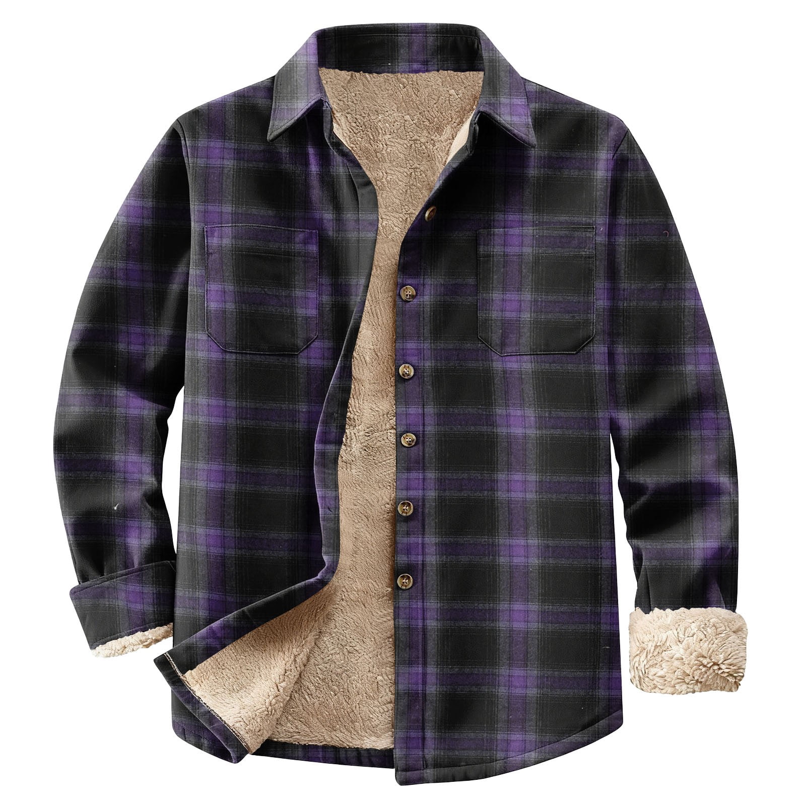 XUNKUSGA Women Jackets Fashion Plaid Shirt Jacket Warm Sherpa-Lined ...