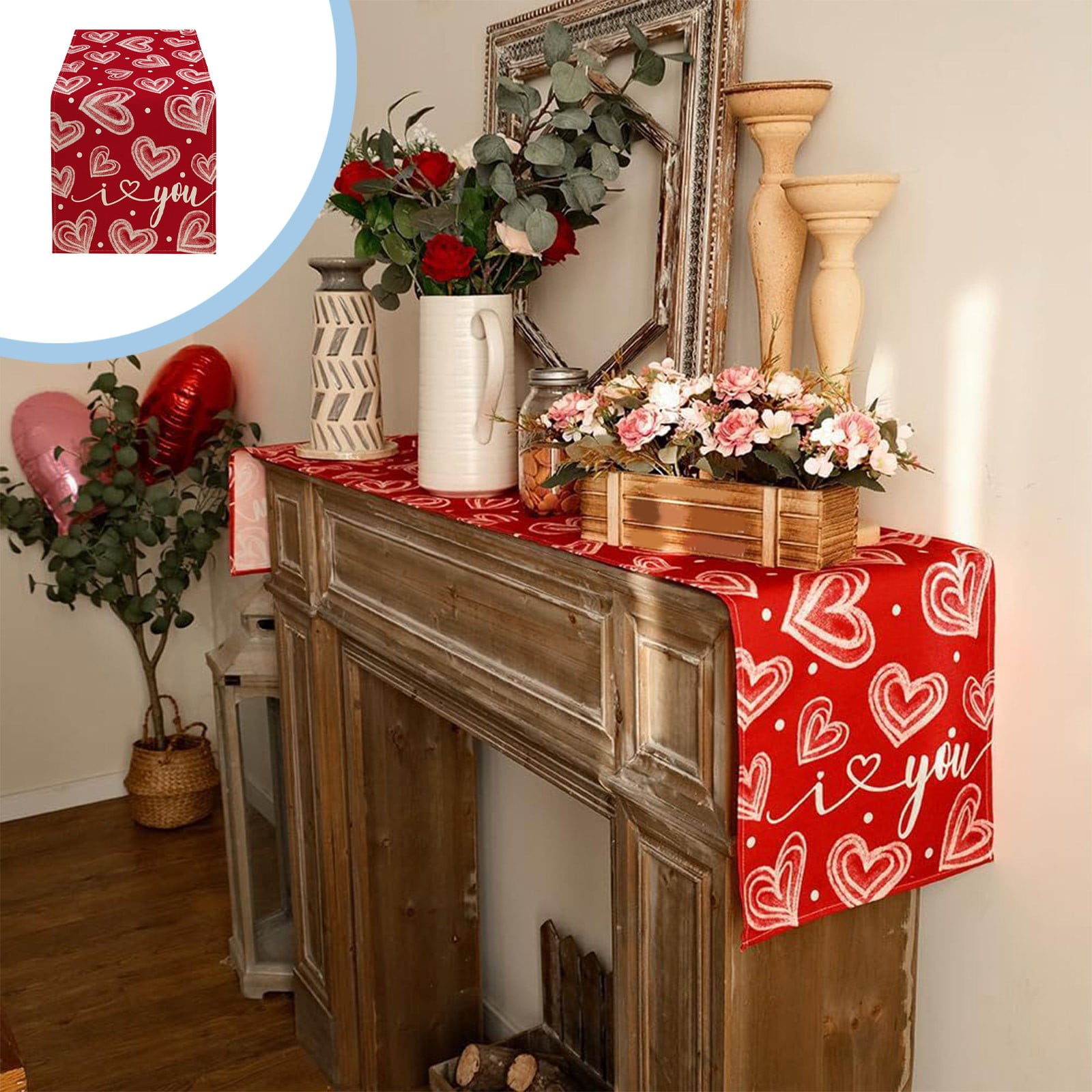 XUNRYAN Under$10 Hearts Pattern Table Runner Decor,Valentine's Day Red ...
