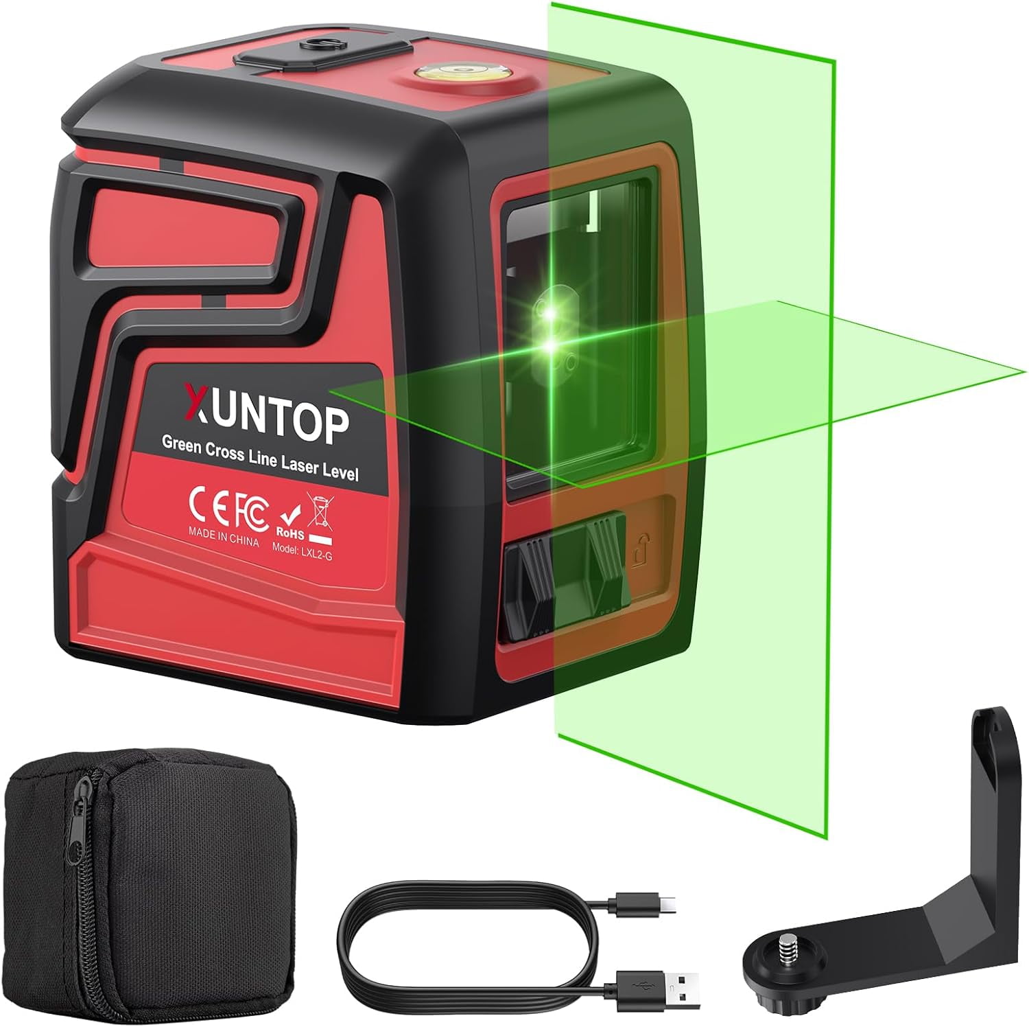 XUNTOP Automatic Rechargeable Green Laser Level with Magnetic Base for ...