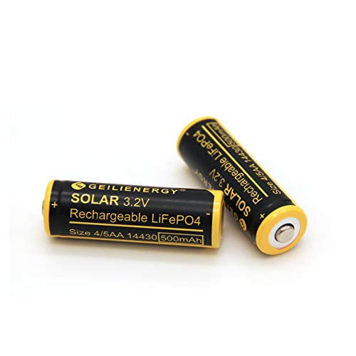 XUNTU 14430 3.2v Rechargeable Solar Batteries 4/5 AA (NOT AA Size), 500mAh LiFePO4 Lithium ...