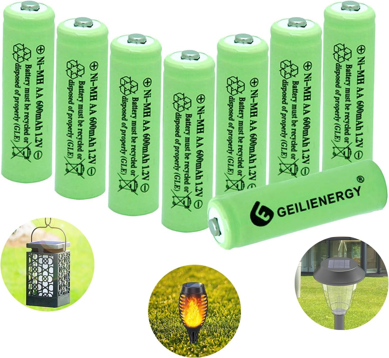 XUNTU Ni-MH AA 600mAh 1.2V Rechargeable Batteries Double A Pre-Charged for Outdoor Garden ...