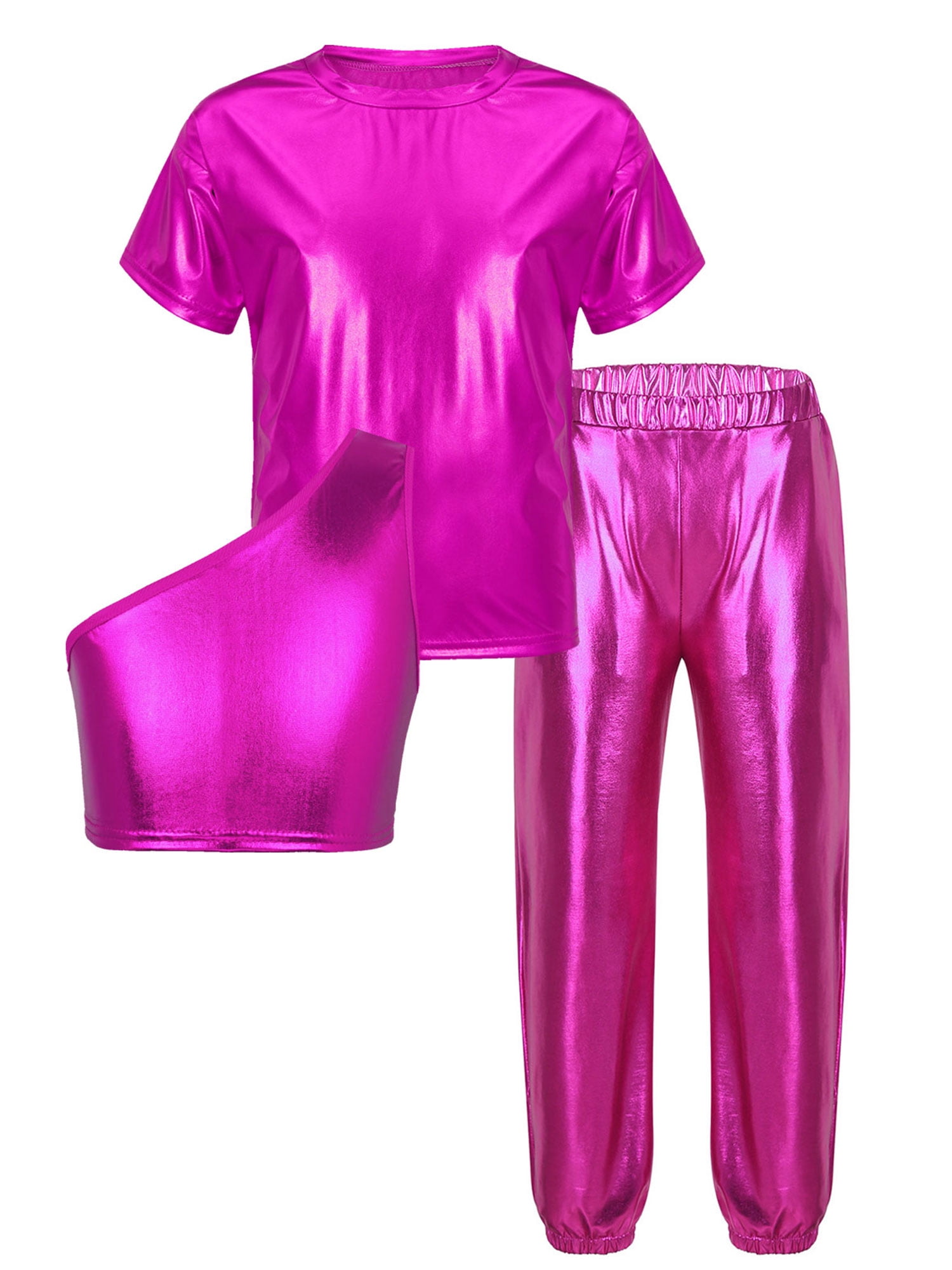 XUNZOO Kids Boys Girls Shiny Metallic Dance Outfits Short Sleeve T ...