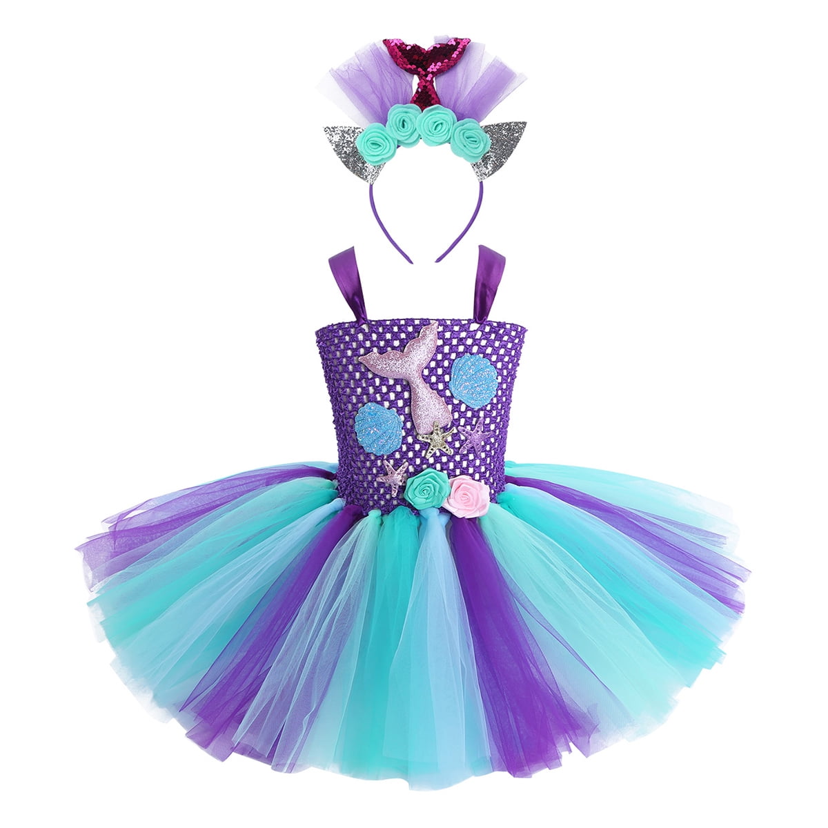XUNZOO Kids Girls Fancy Dress Mermaid Dress Mesh Tutu Dress Fairy ...